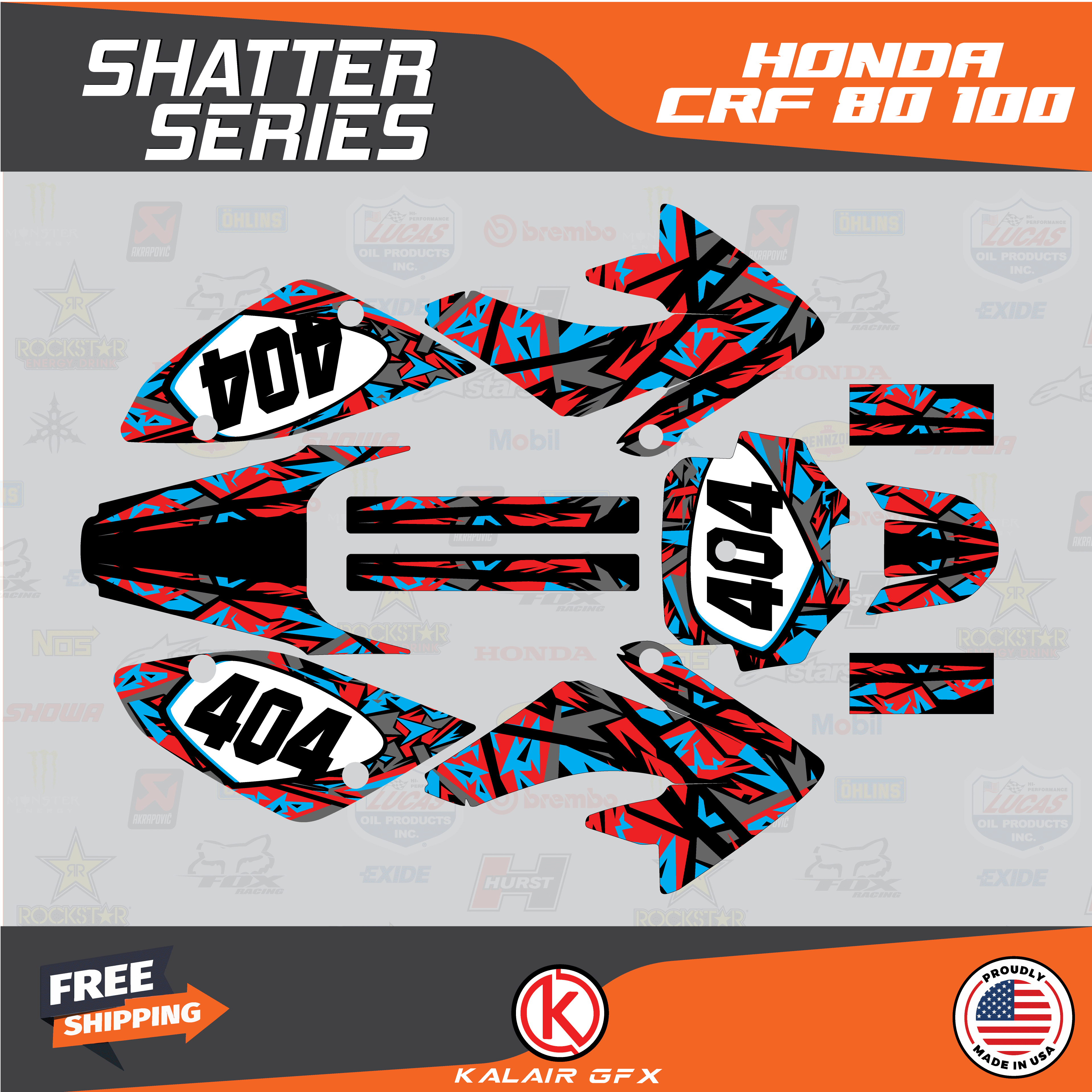 Kalair GFX Graphics Kit for Honda CRF100 (2004-2010) Shatter Series ...