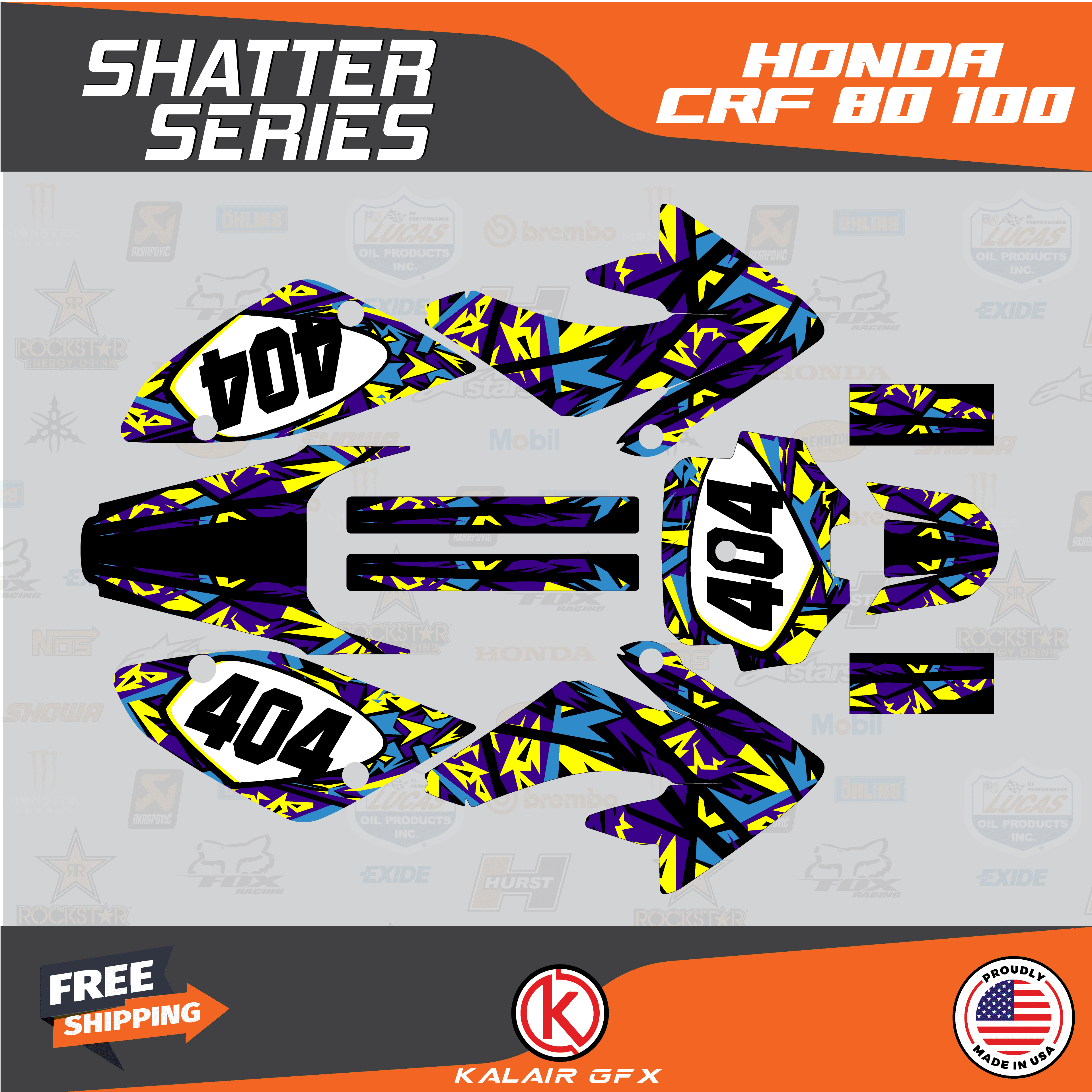Kalair GFX Graphics Kit for Honda CRF100 (2004-2010) Shatter Series ...