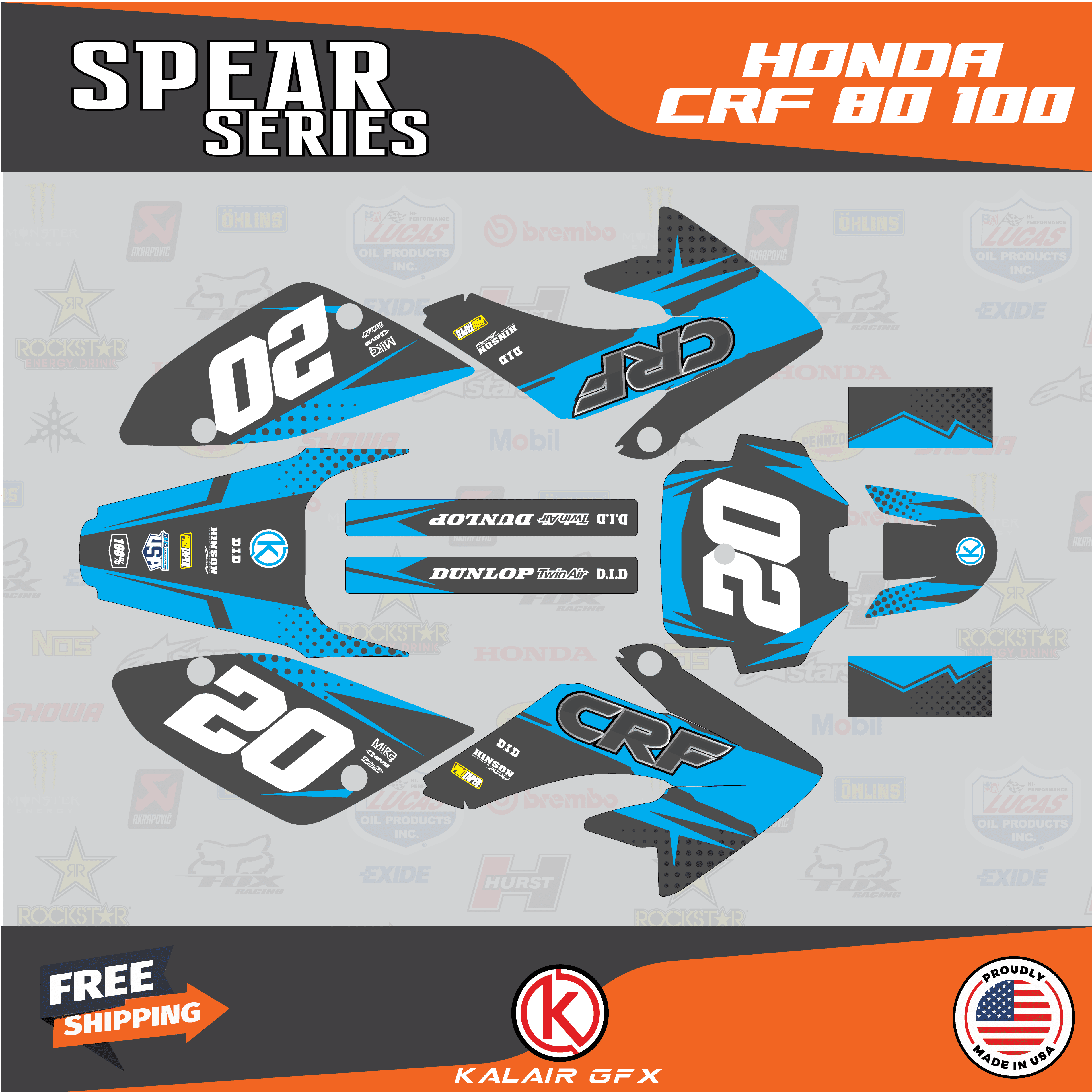 Kalair GFX Graphics Kit for Honda CRF100 (2004-2010) Spear Series ...