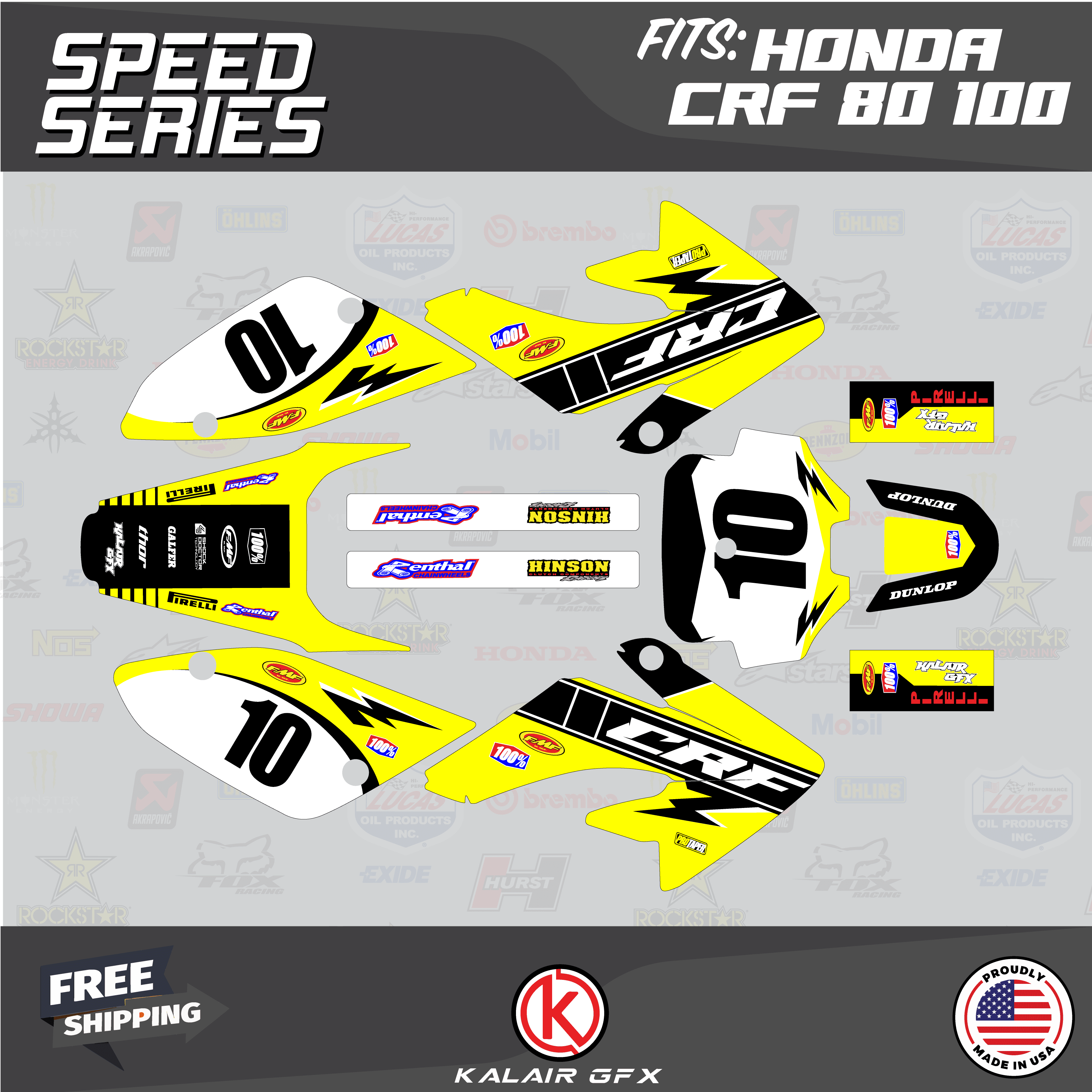 Kalair GFX Graphics Kit for Honda CRF100 (2004-2010) Speed Series ...