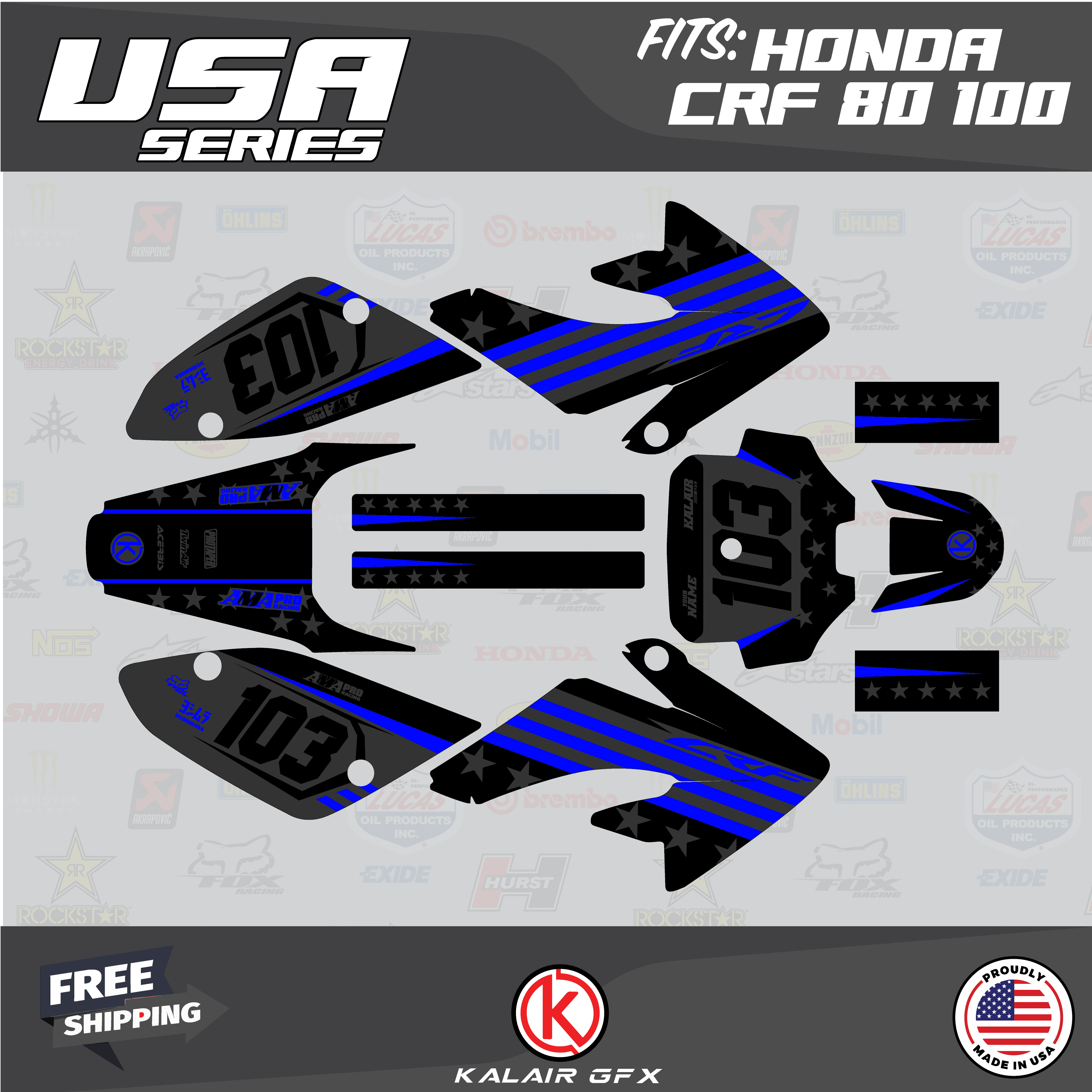 Kalair GFX Graphics Kit for Honda CRF100 (2004-2010) Usa Series ...