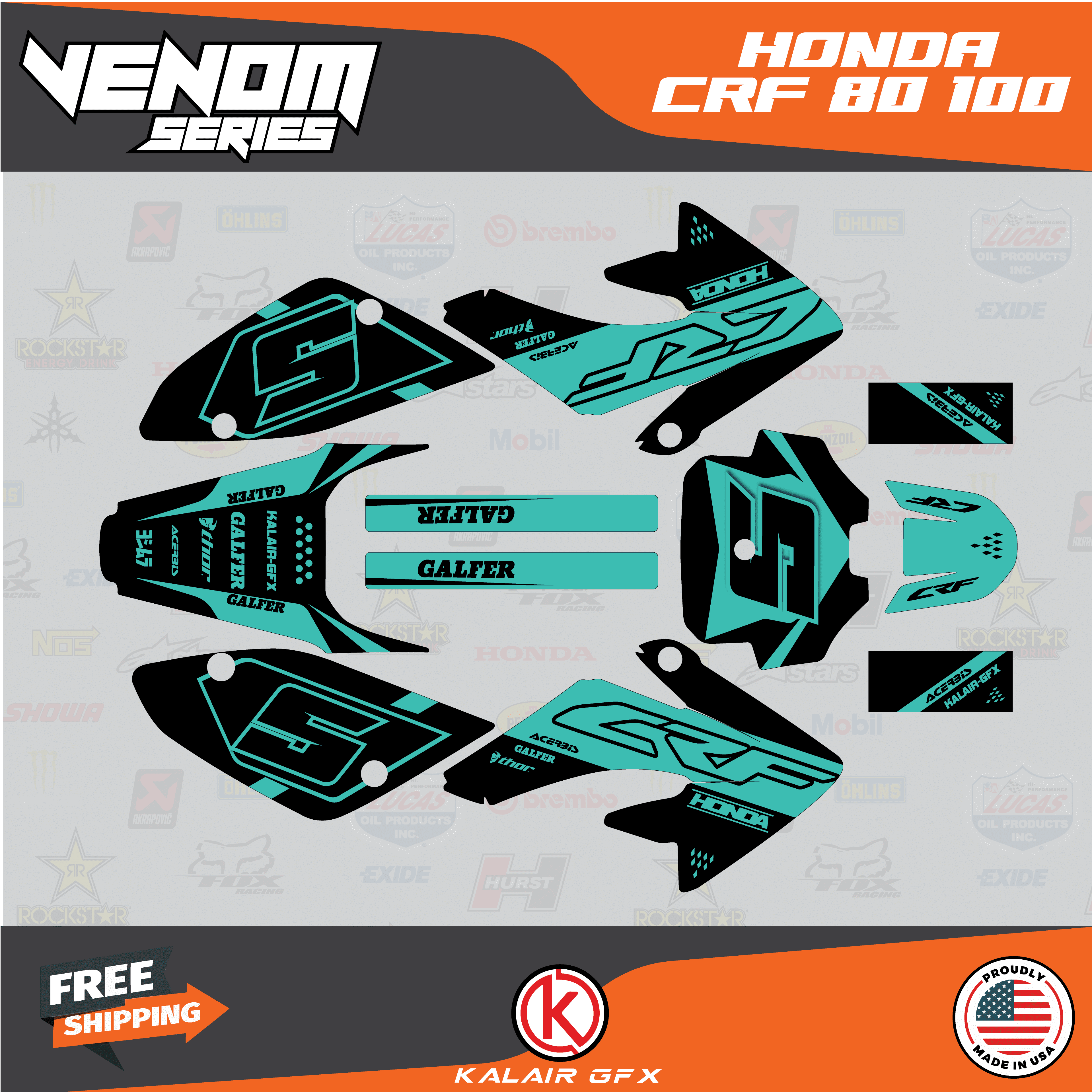Kalair GFX Graphics Kit for Honda CRF100 (2004-2010) Venom Series ...