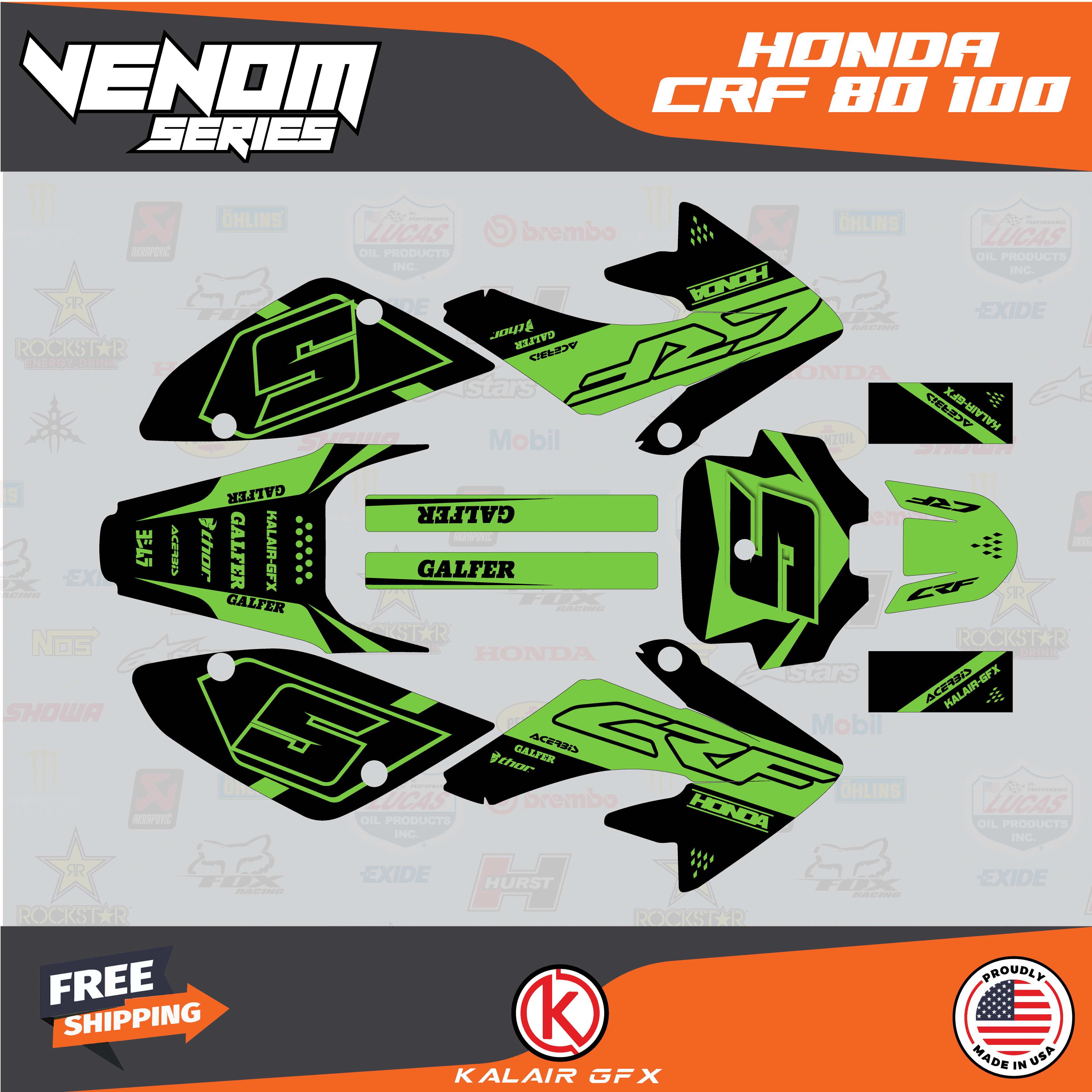 Kalair GFX Graphics Kit for Honda CRF100 (2004-2010) Venom Series ...