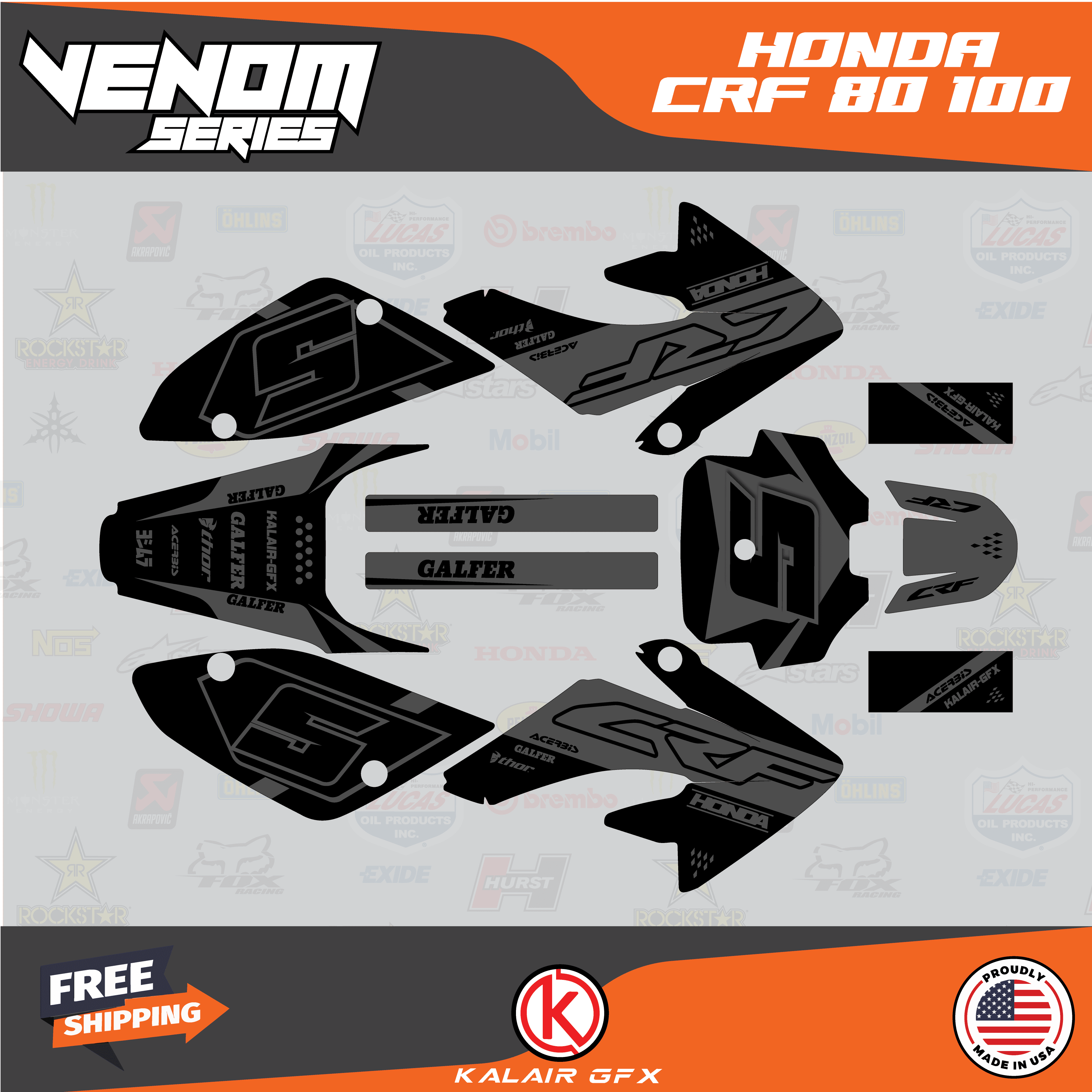 Kalair GFX Graphics Kit for Honda CRF100 (2004-2010) Venom Series ...