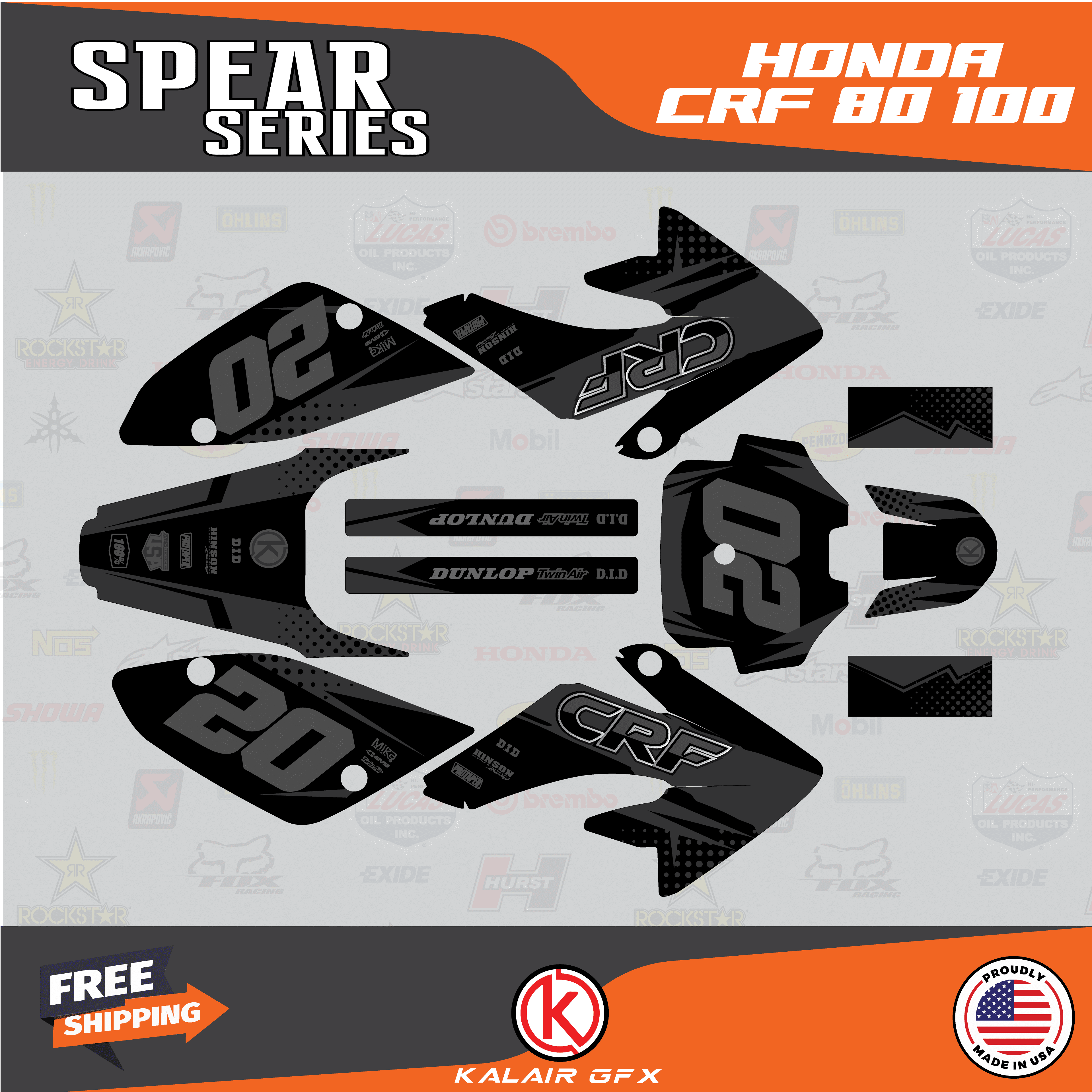 Kalair GFX Graphics Kit for Honda CRF100 (2011-2016) Spear Series ...