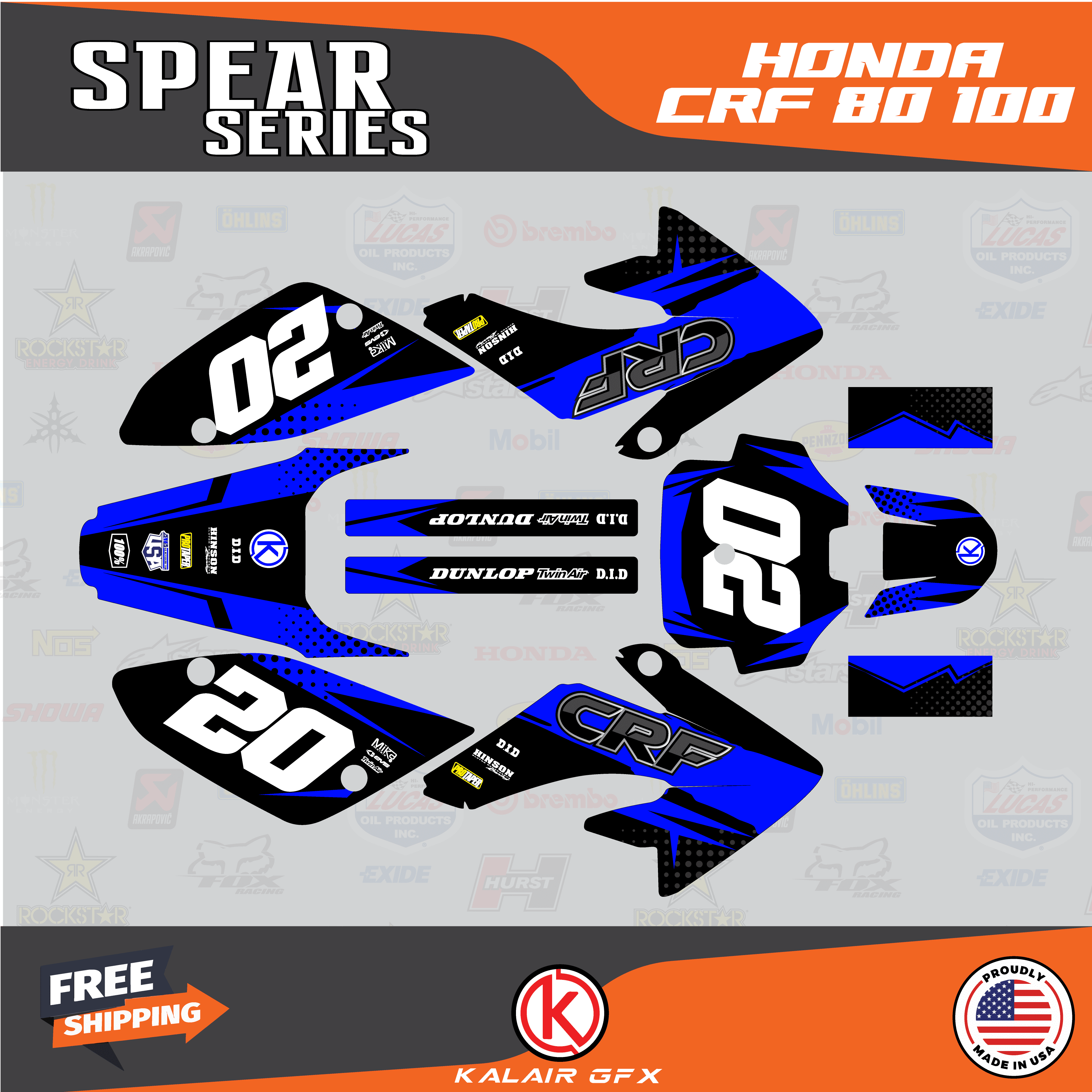 Kalair GFX Graphics Kit for Honda CRF100 (2011-2016) Spear Series ...