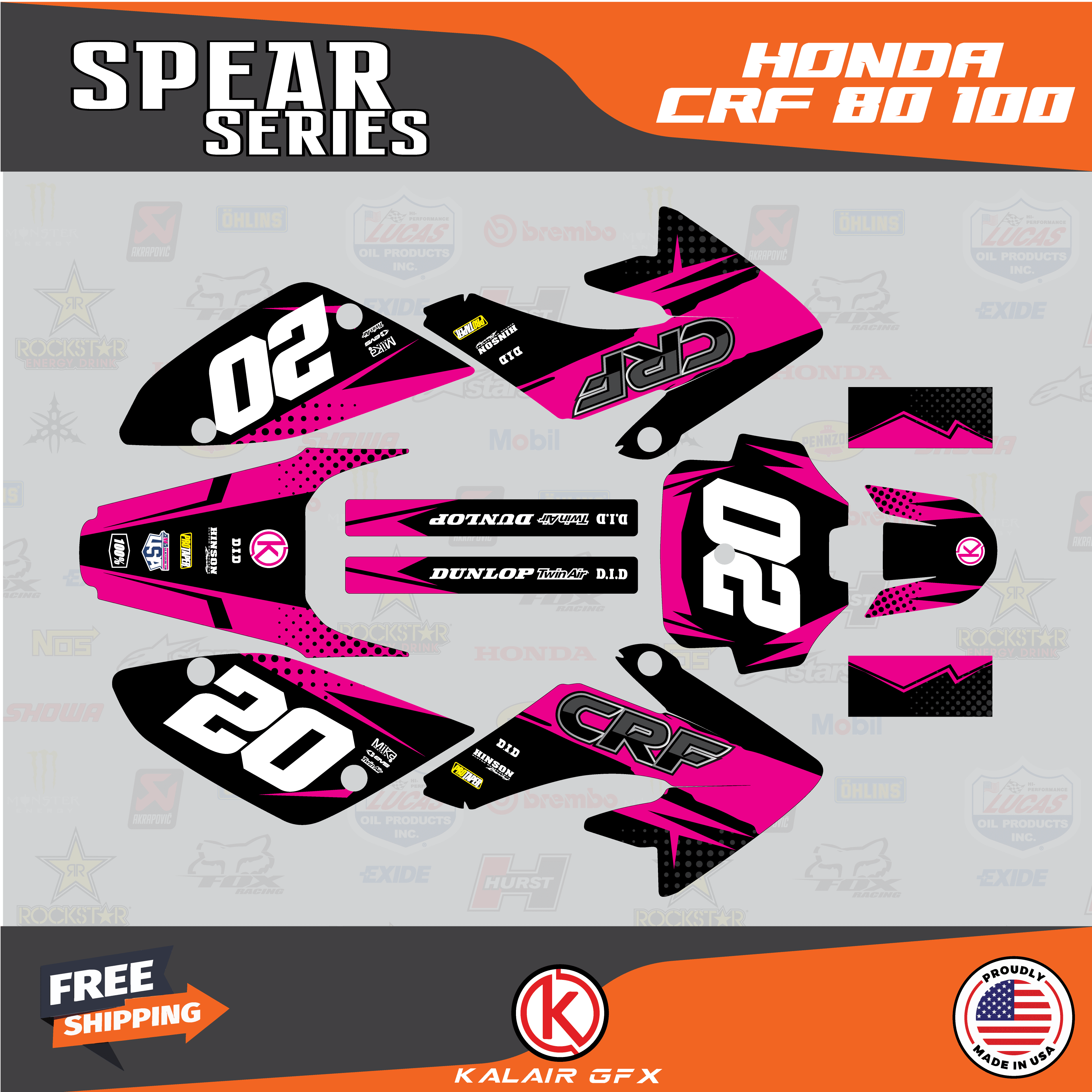 Kalair GFX Graphics Kit for Honda CRF100 (2011-2016) Spear Series ...