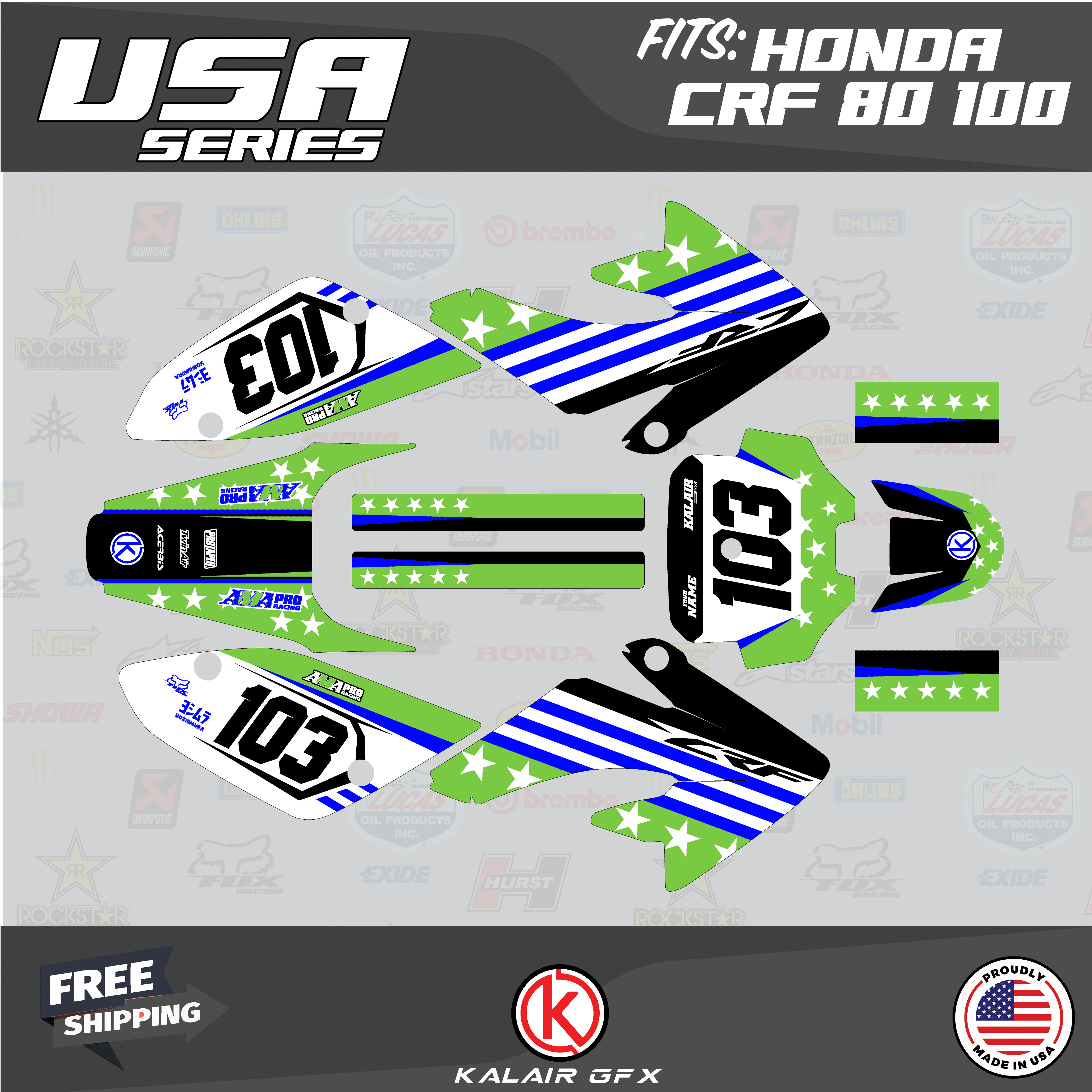 Kalair GFX Graphics Kit for Honda CRF100 (2011-2016) Usa Series ...