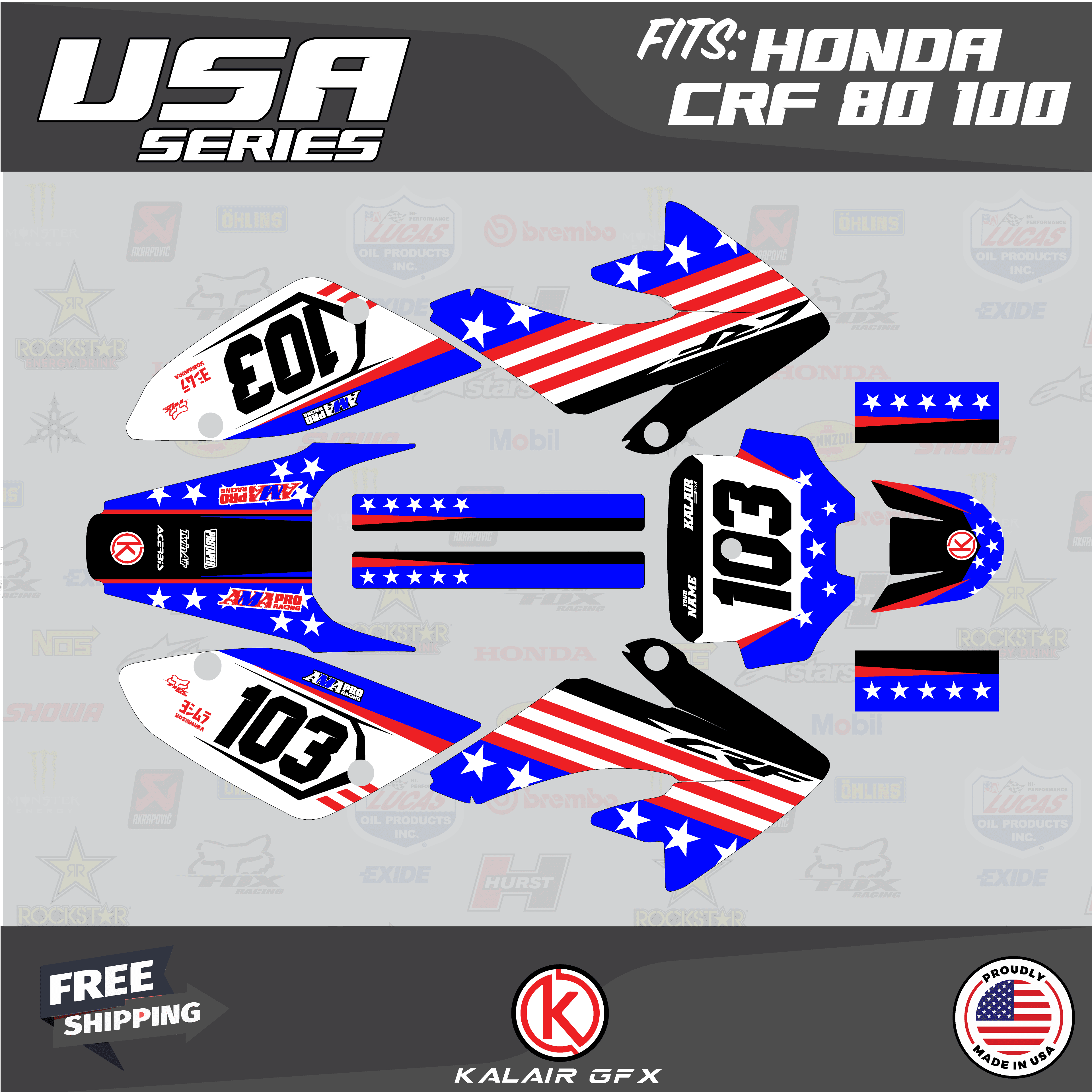 Kalair GFX Graphics Kit for Honda CRF100 (2011-2016) Usa Series ...
