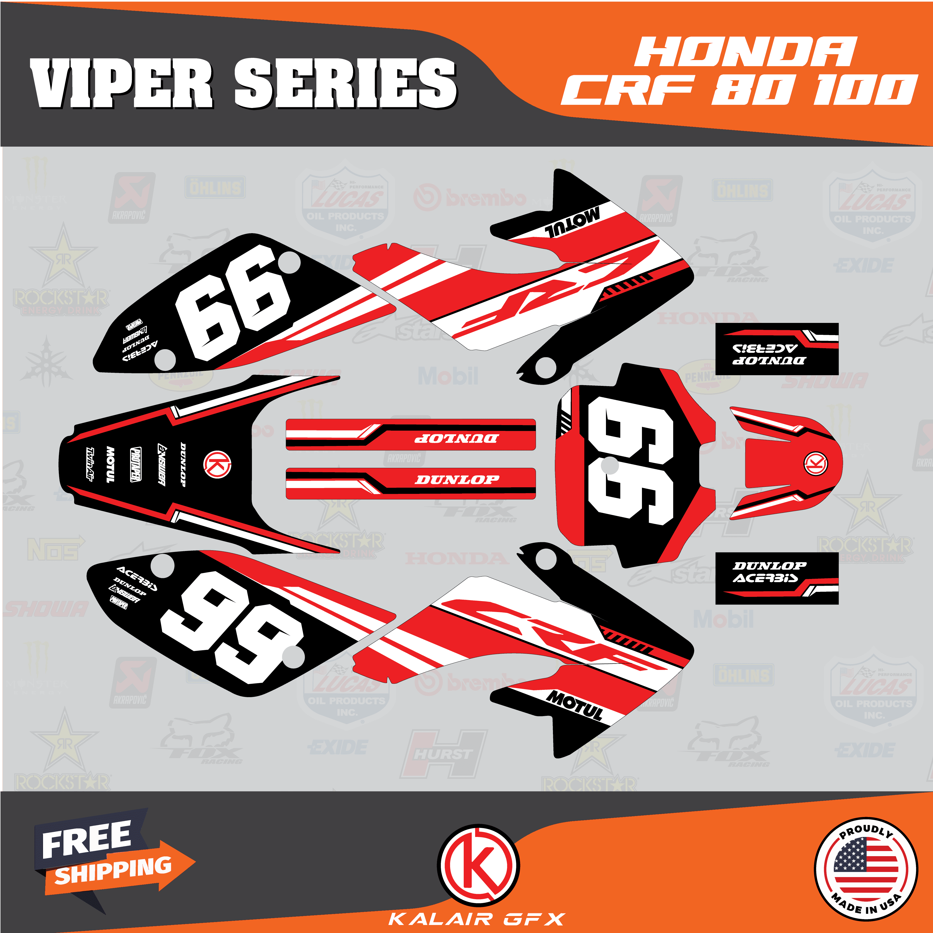Kalair GFX Graphics Kit for Honda CRF100 (2011-2016) Viper Series ...