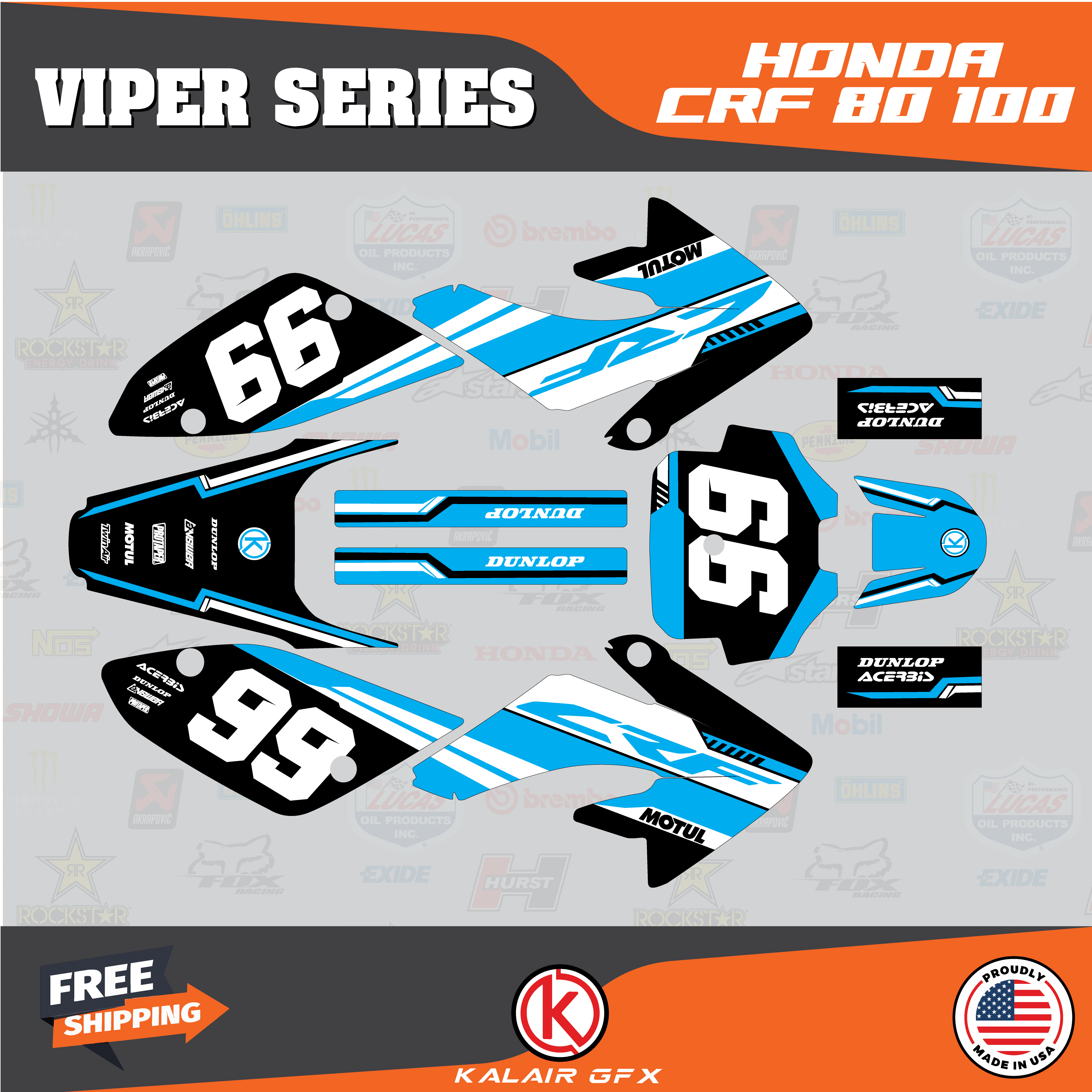 Kalair GFX Graphics Kit for Honda CRF100 (2011-2016) Viper Series ...
