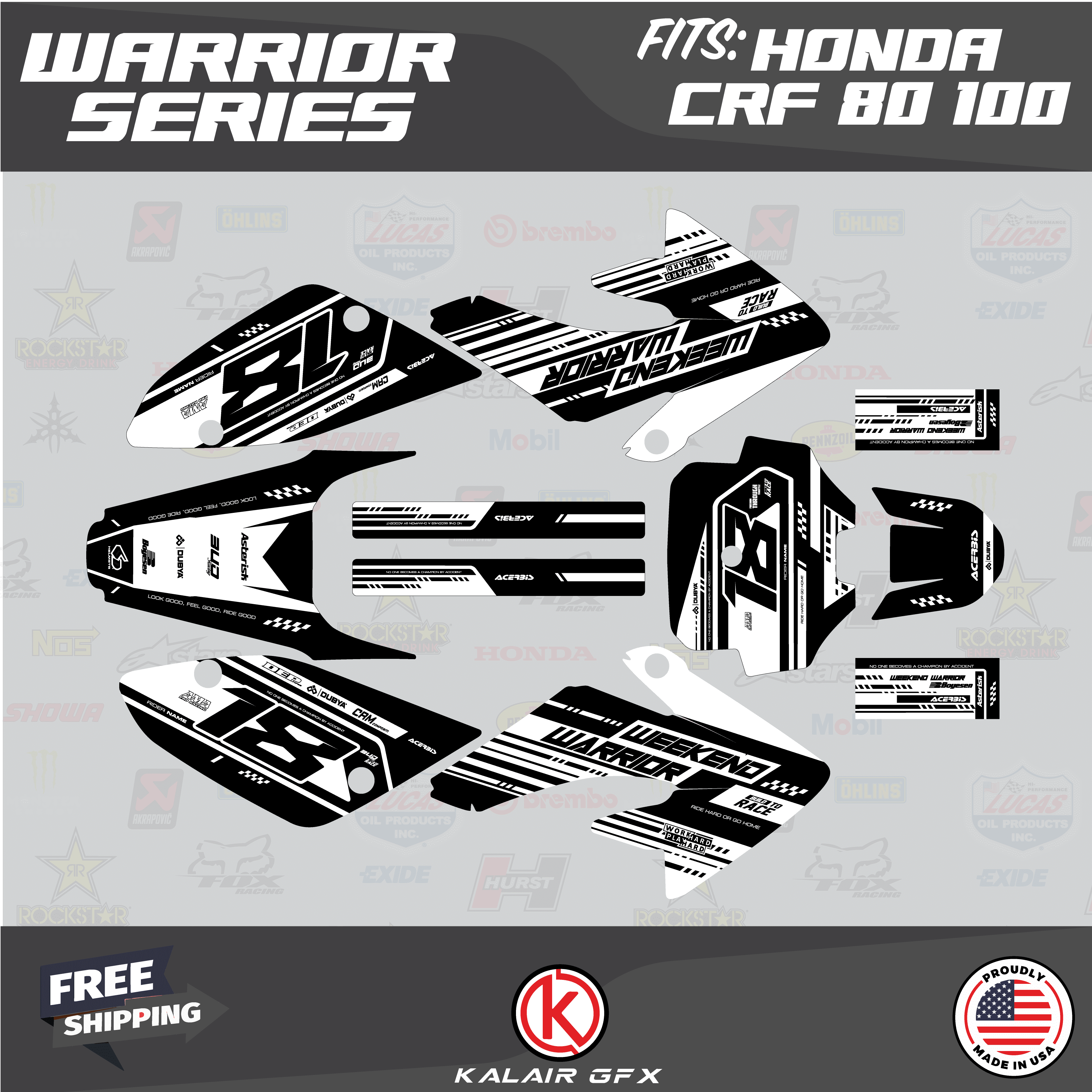 Kalair GFX Graphics Kit for Honda CRF100 (2011-2016) Warrior Series ...