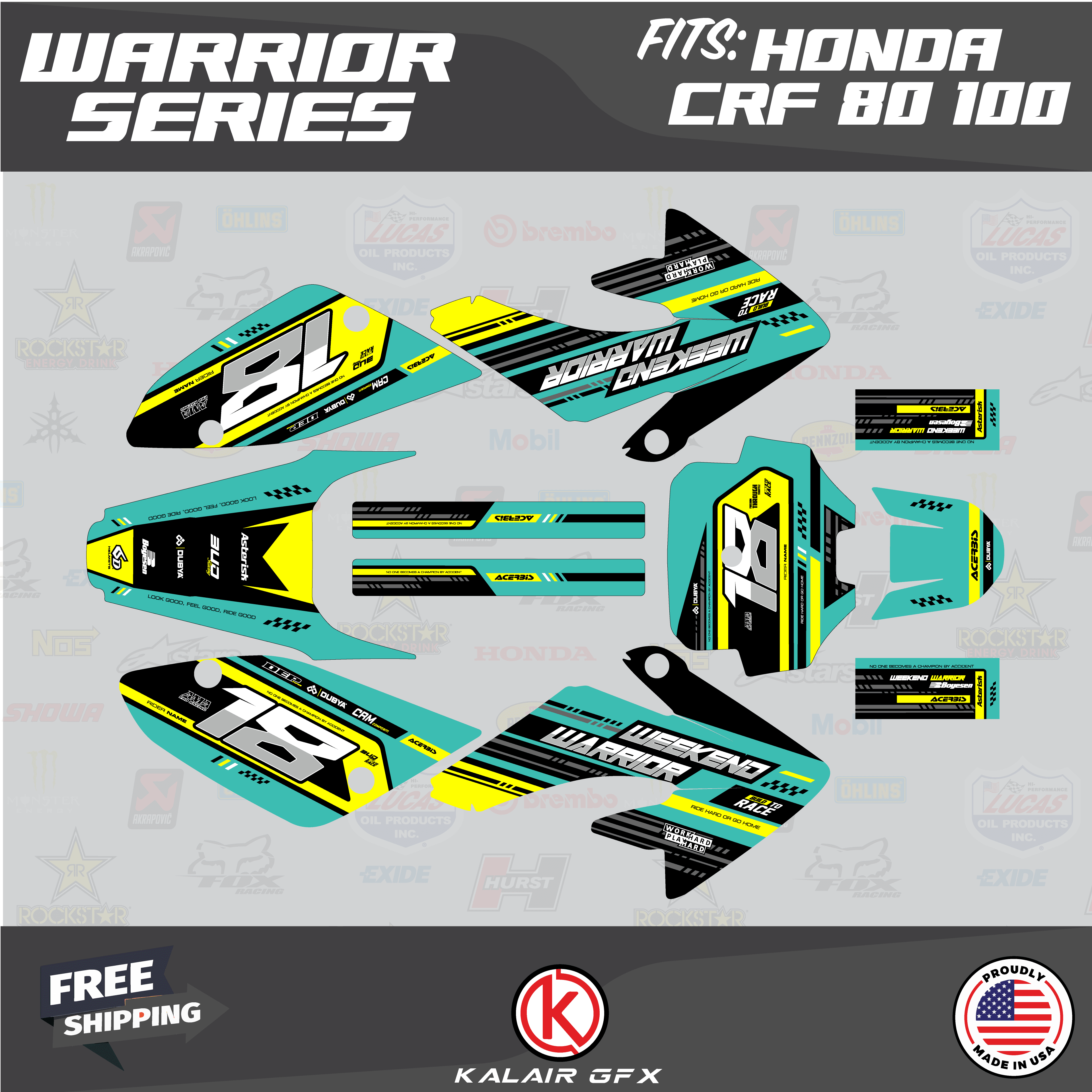 Kalair GFX Graphics Kit for Honda CRF100 (2011-2016) Warrior Series ...