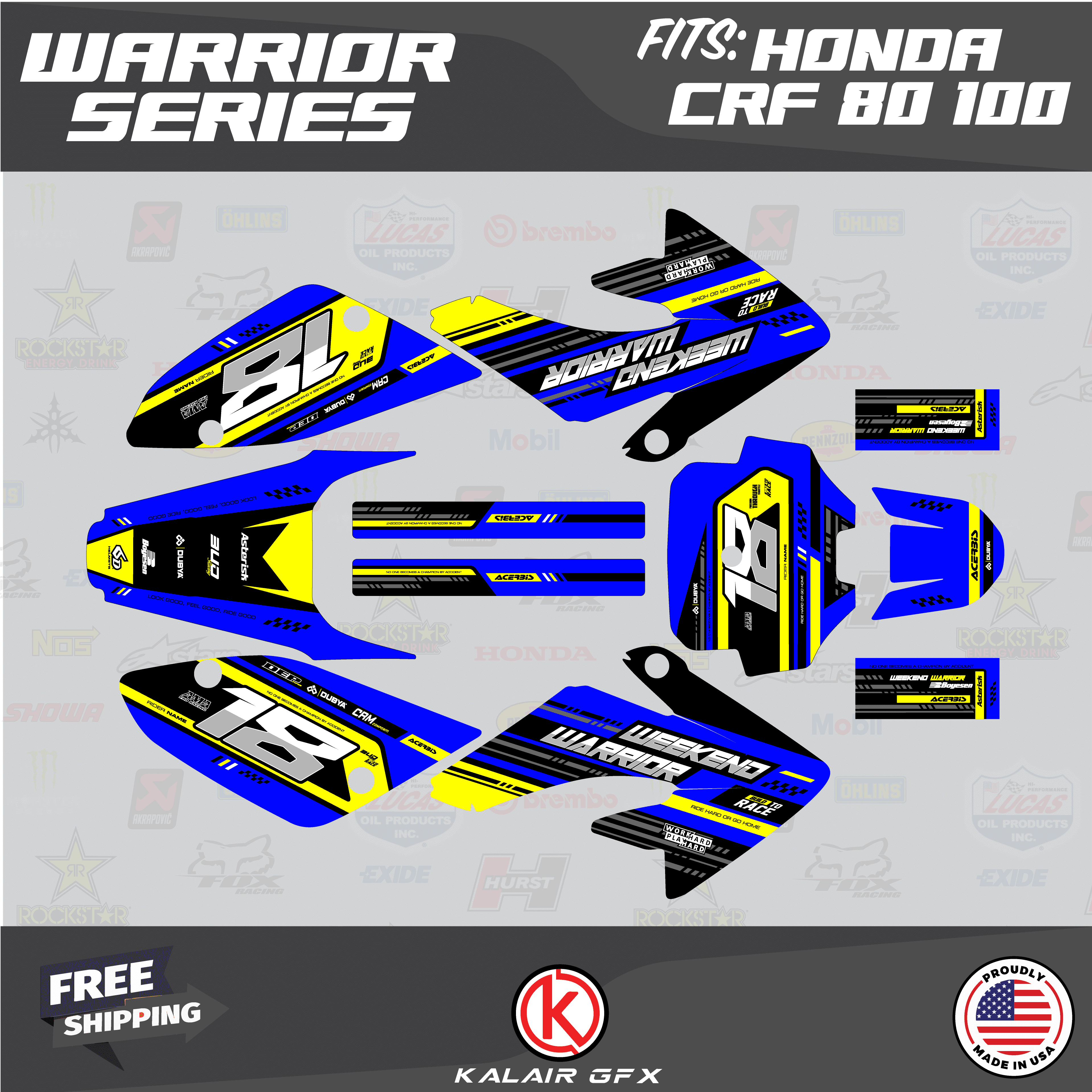 Kalair GFX Graphics Kit for Honda CRF100 (2011-2016) Warrior Series ...