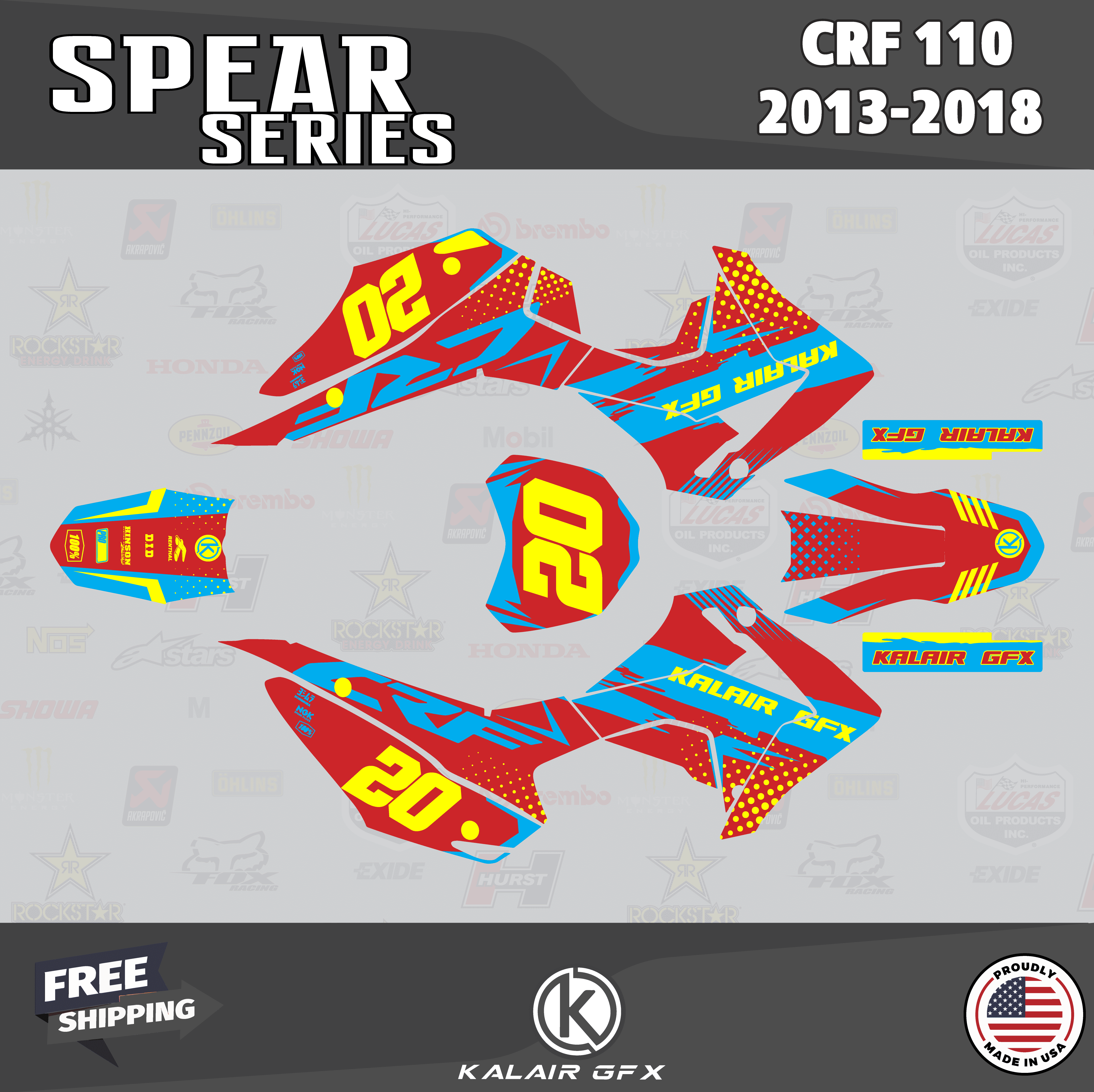 Kalair GFX Graphics Kit for Honda CRF110F (2013-2018) Spear Series ...