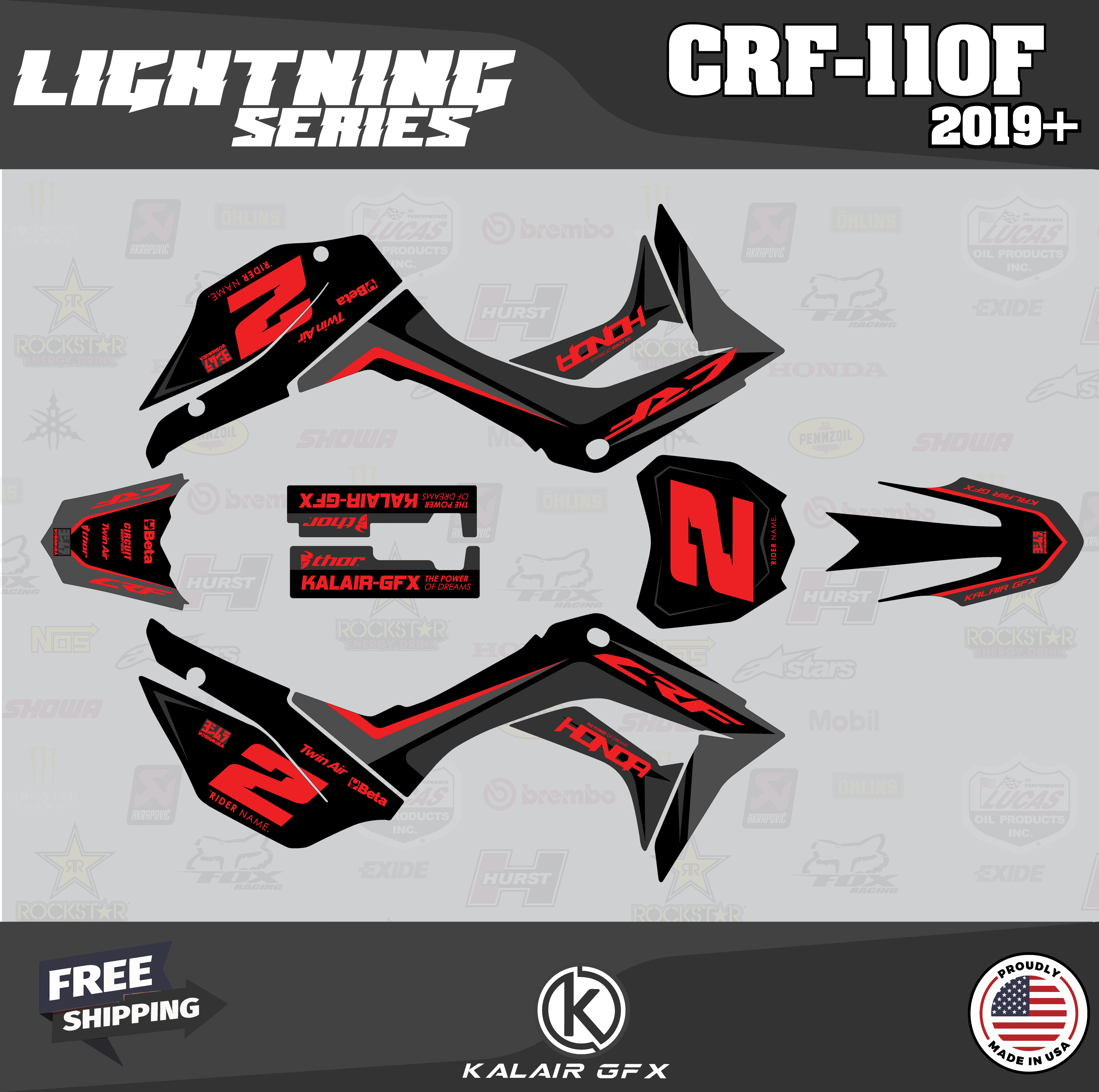 Kalair GFX Graphics Kit for Honda CRF110F (2019-2024) Lightning Series ...