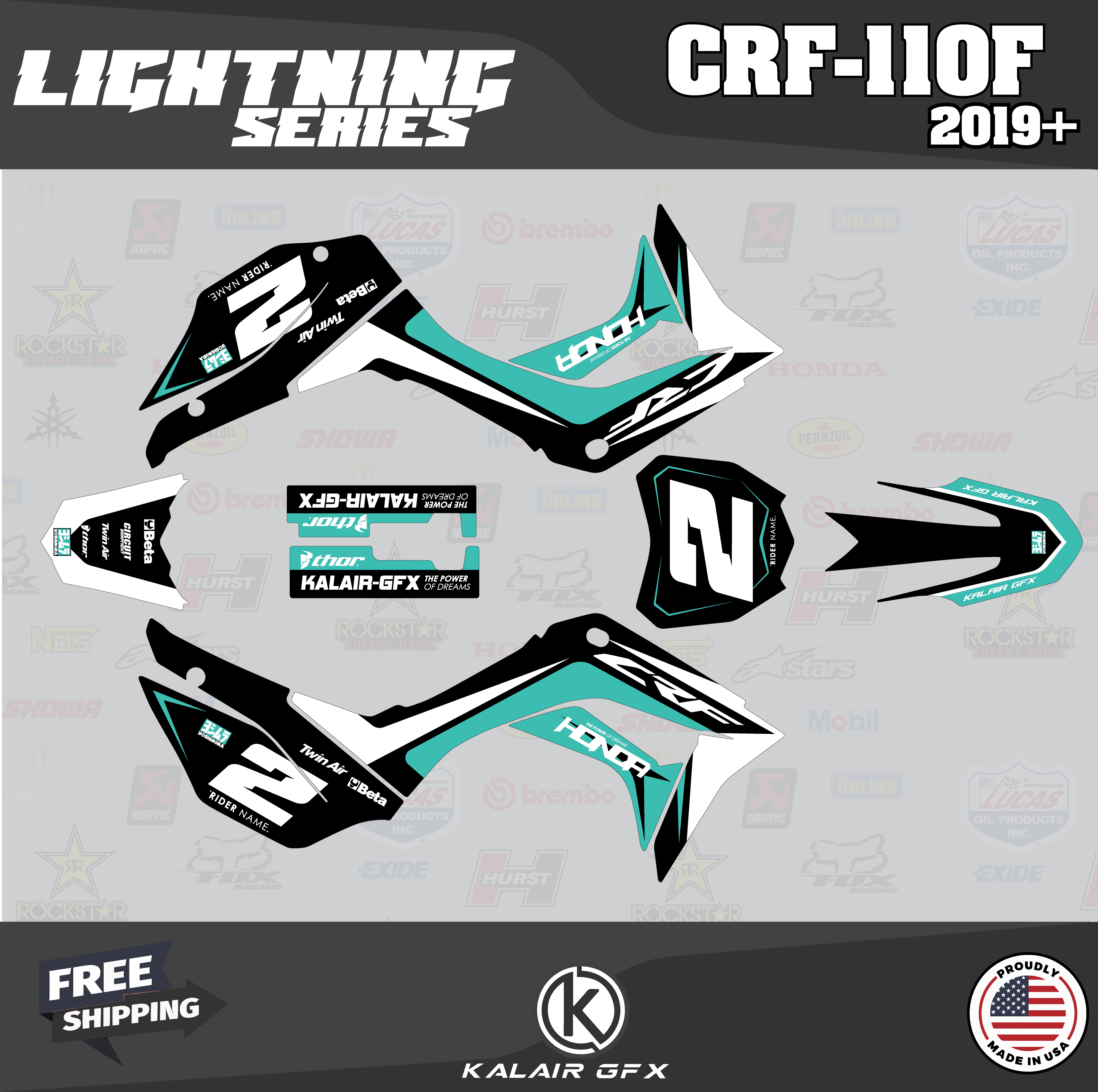Kalair GFX Graphics Kit for Honda CRF110F (2019-2024) Lightning Series ...