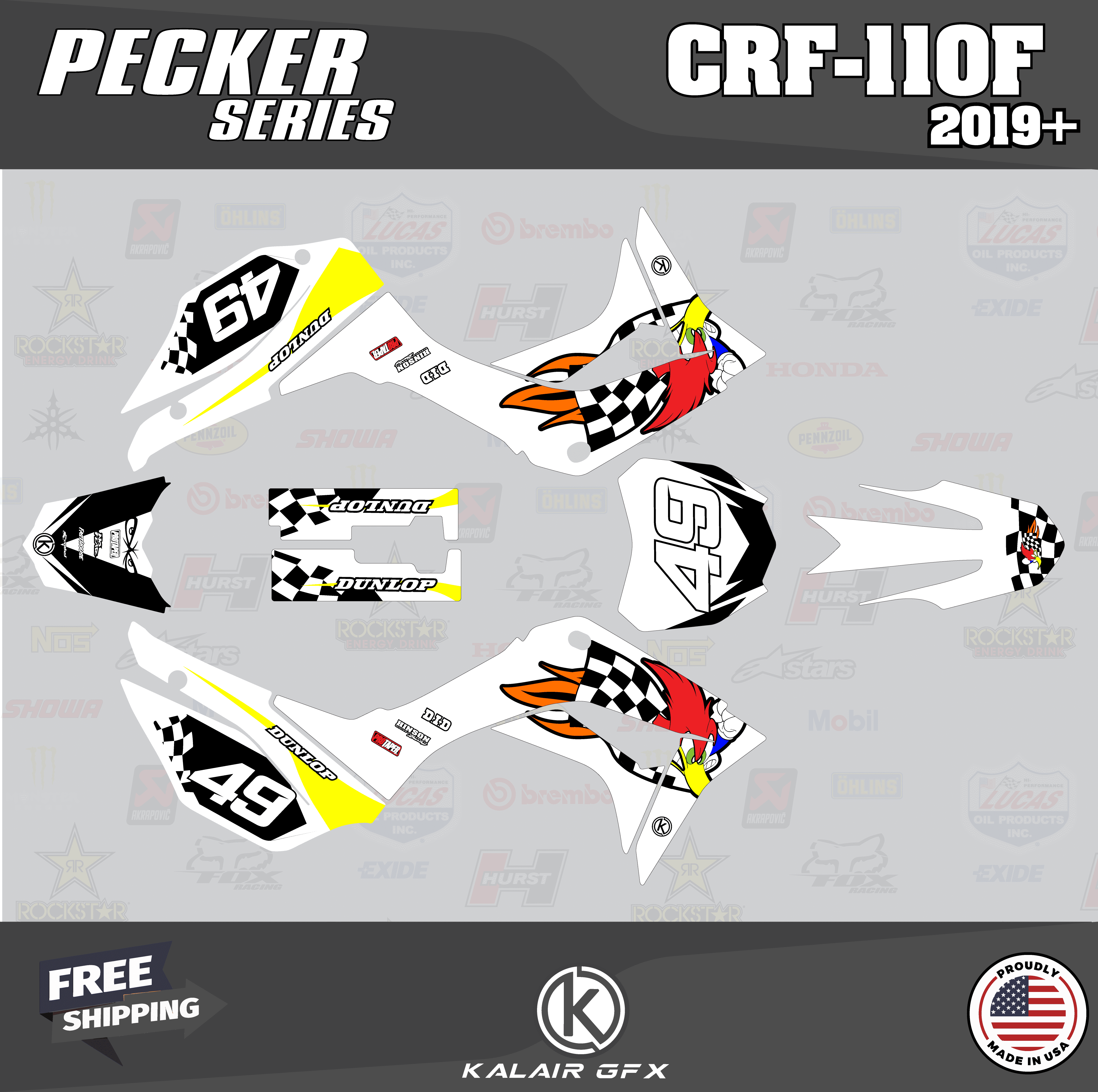 Kalair GFX Graphics Kit for Honda CRF110F (2019-2024) Pecker Series ...