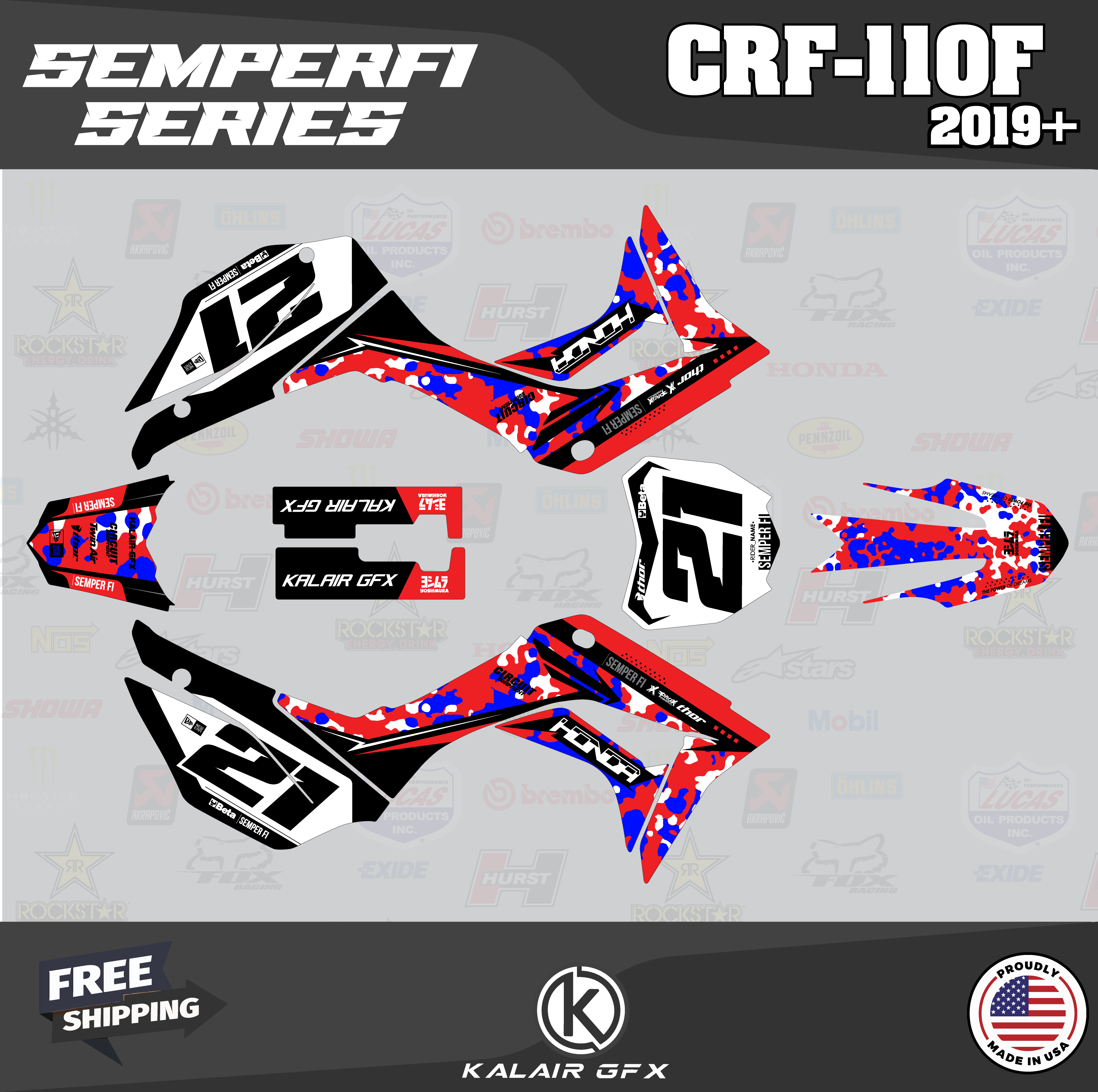 Kalair GFX Graphics Kit for Honda CRF150F (2003-2007) Semperfi Series ...