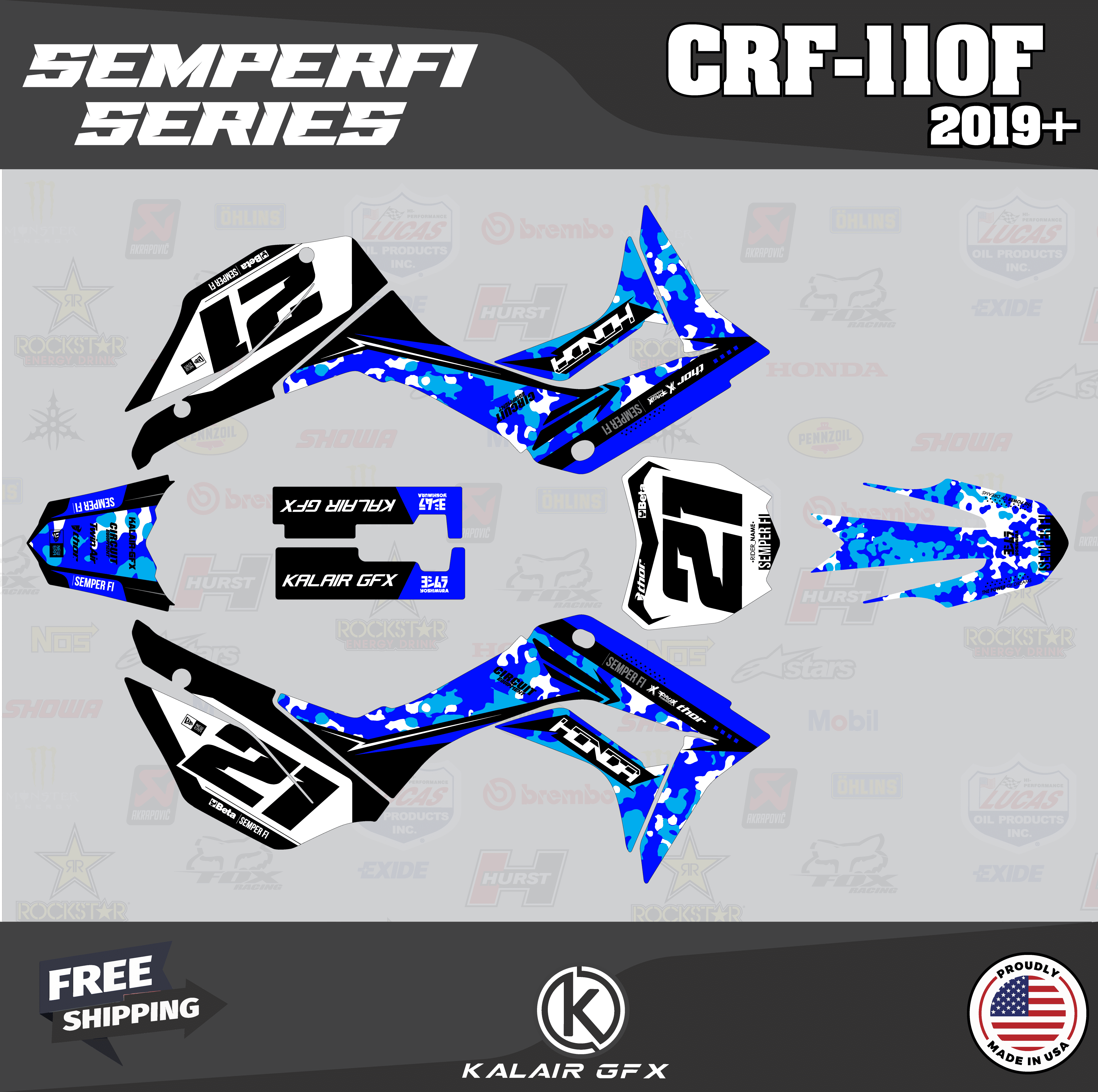 Kalair GFX Graphics Kit for Honda CRF110F (2019-2024) Semperfi Series ...