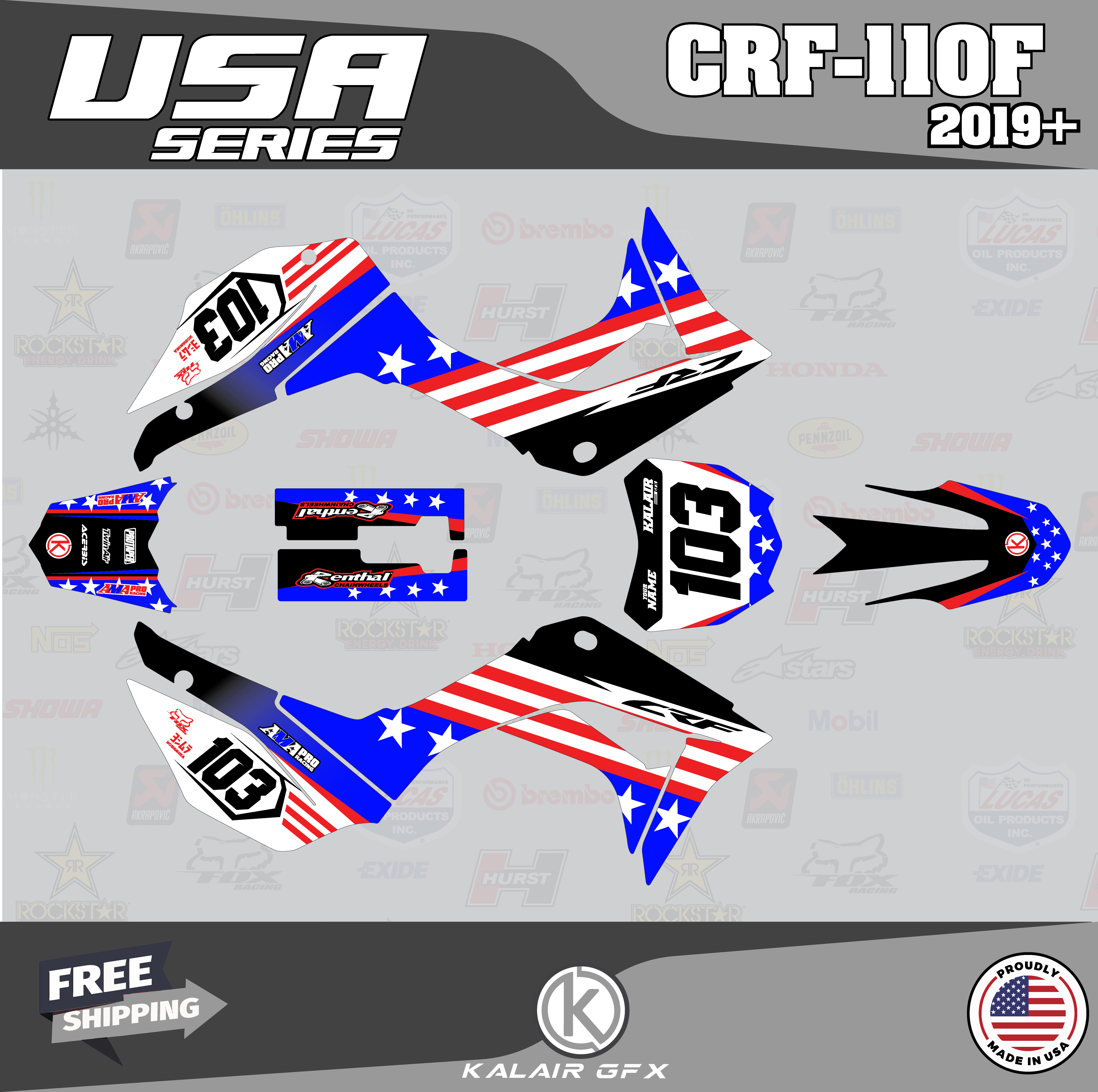 Kalair GFX Graphics Kit for Honda CRF110F (2019-2024) Usa Series ...