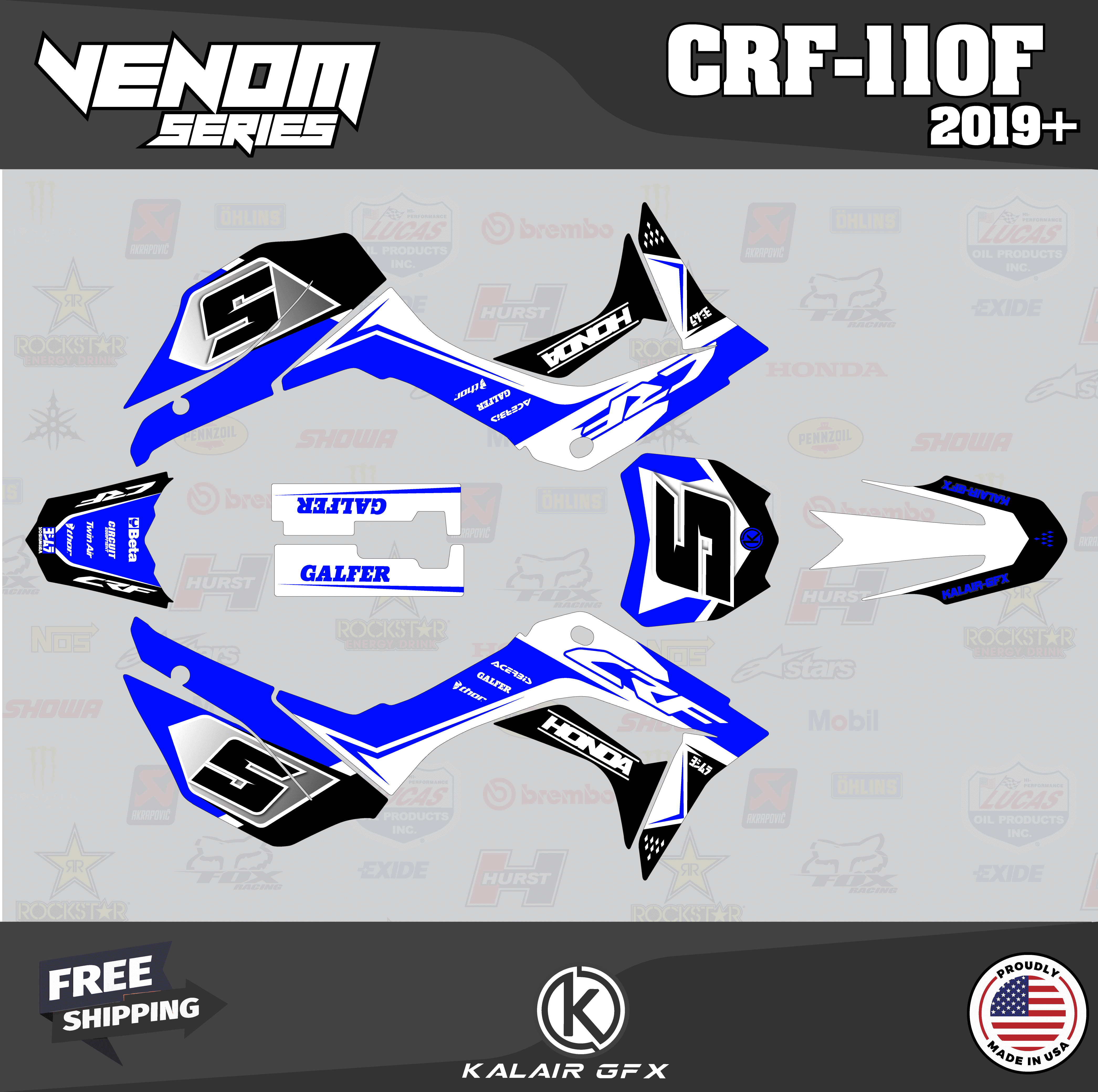 Kalair GFX Graphics Kit for Honda CRF110F (2019-2024) Venom Series ...