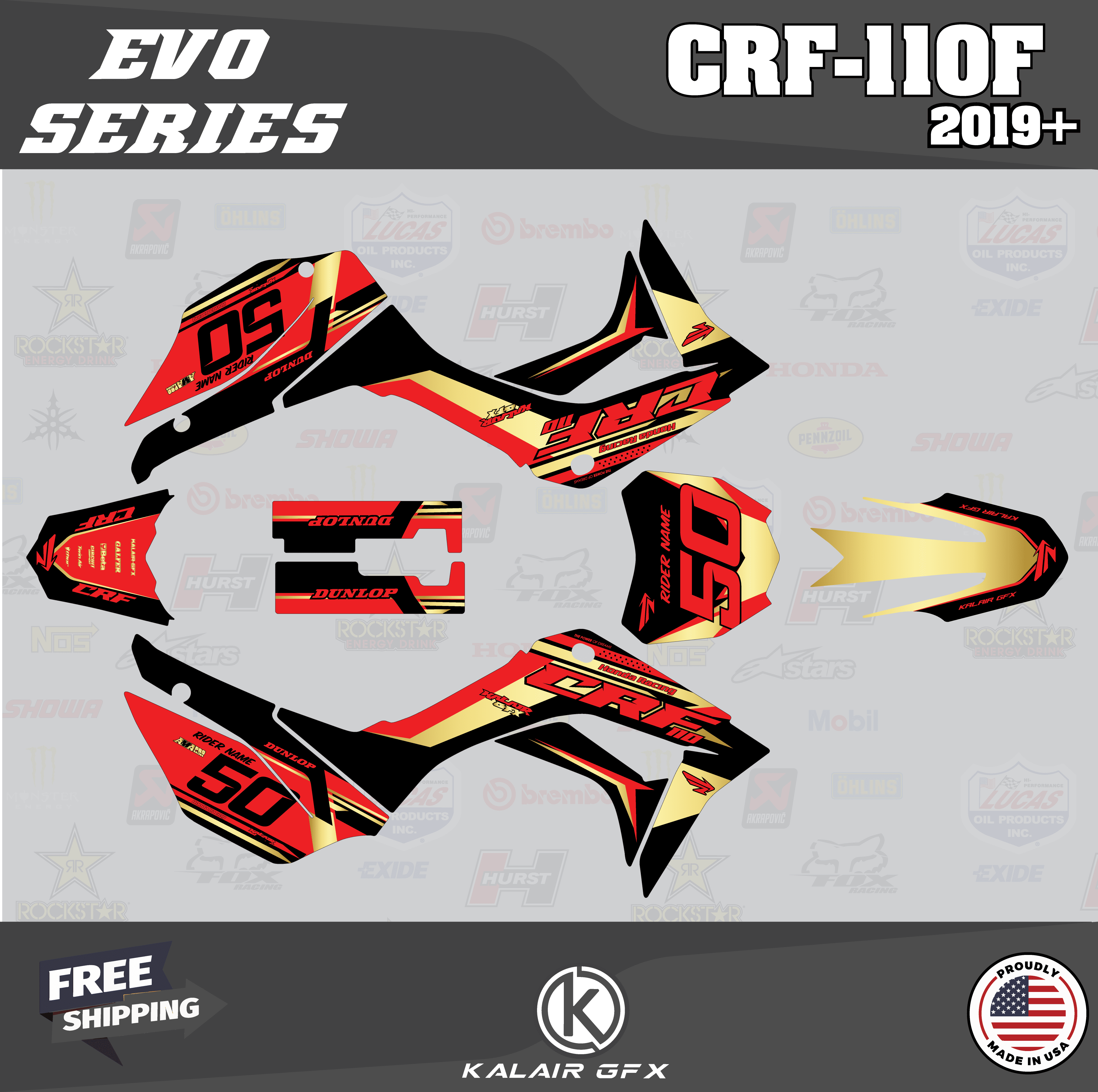 Kalair GFX Graphics Kit for Honda CRF110F (2019-2024) Evo Series ...