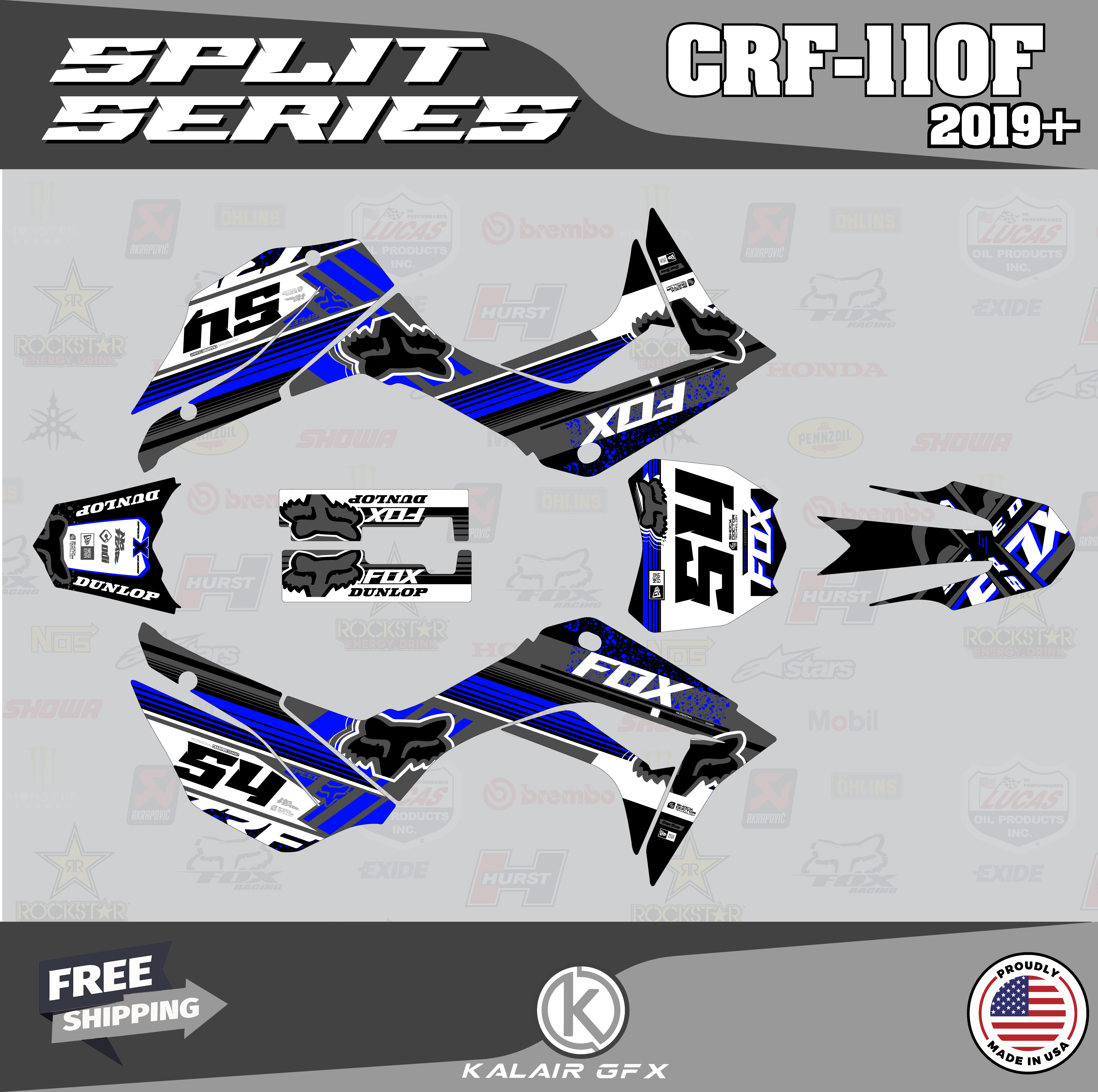 Kalair GFX Graphics Kit for Honda CRF110F (2019-2024) Split Series ...