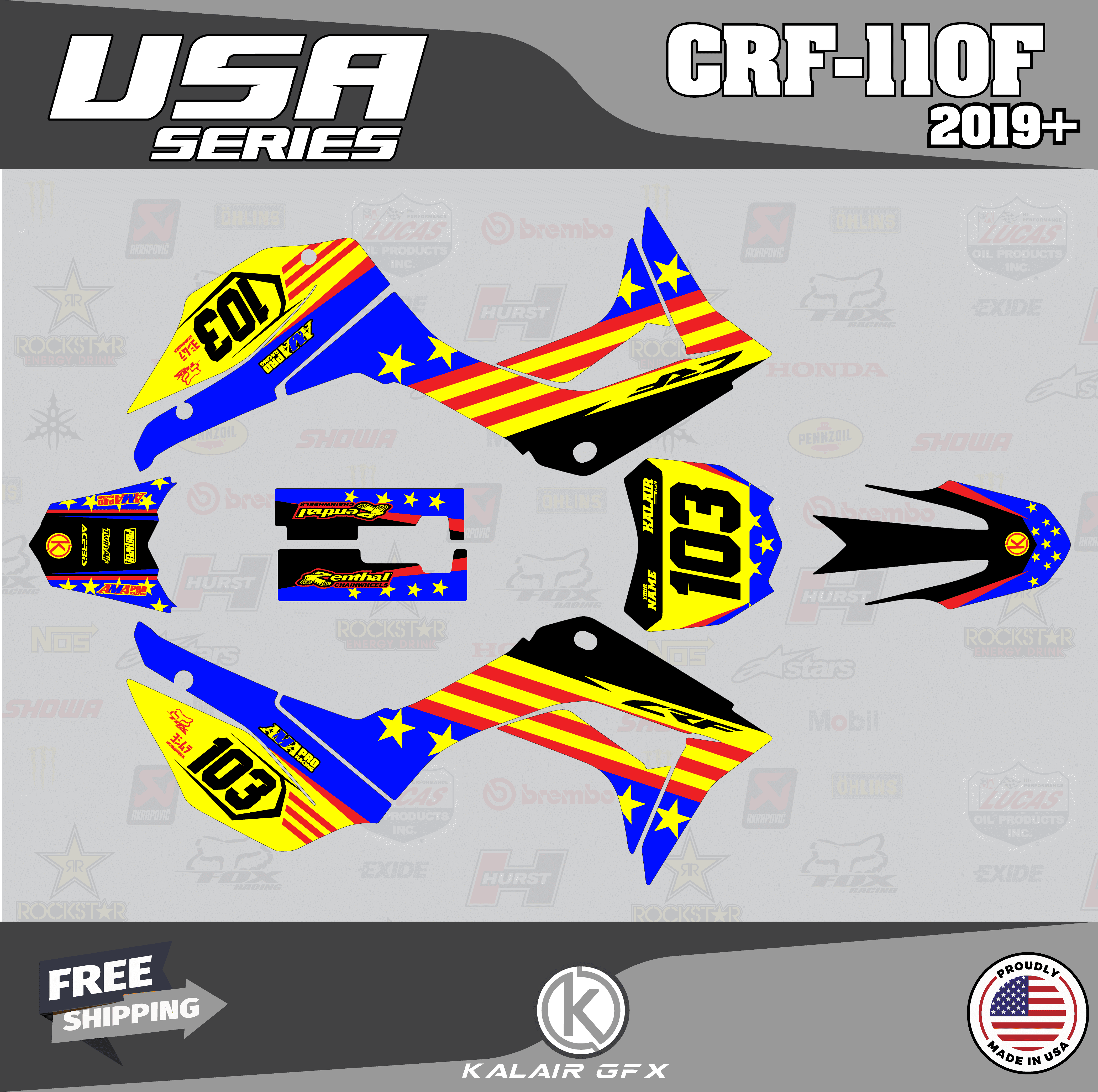 Kalair GFX Graphics Kit for Honda CRF110F (2019-2024) Usa Series ...