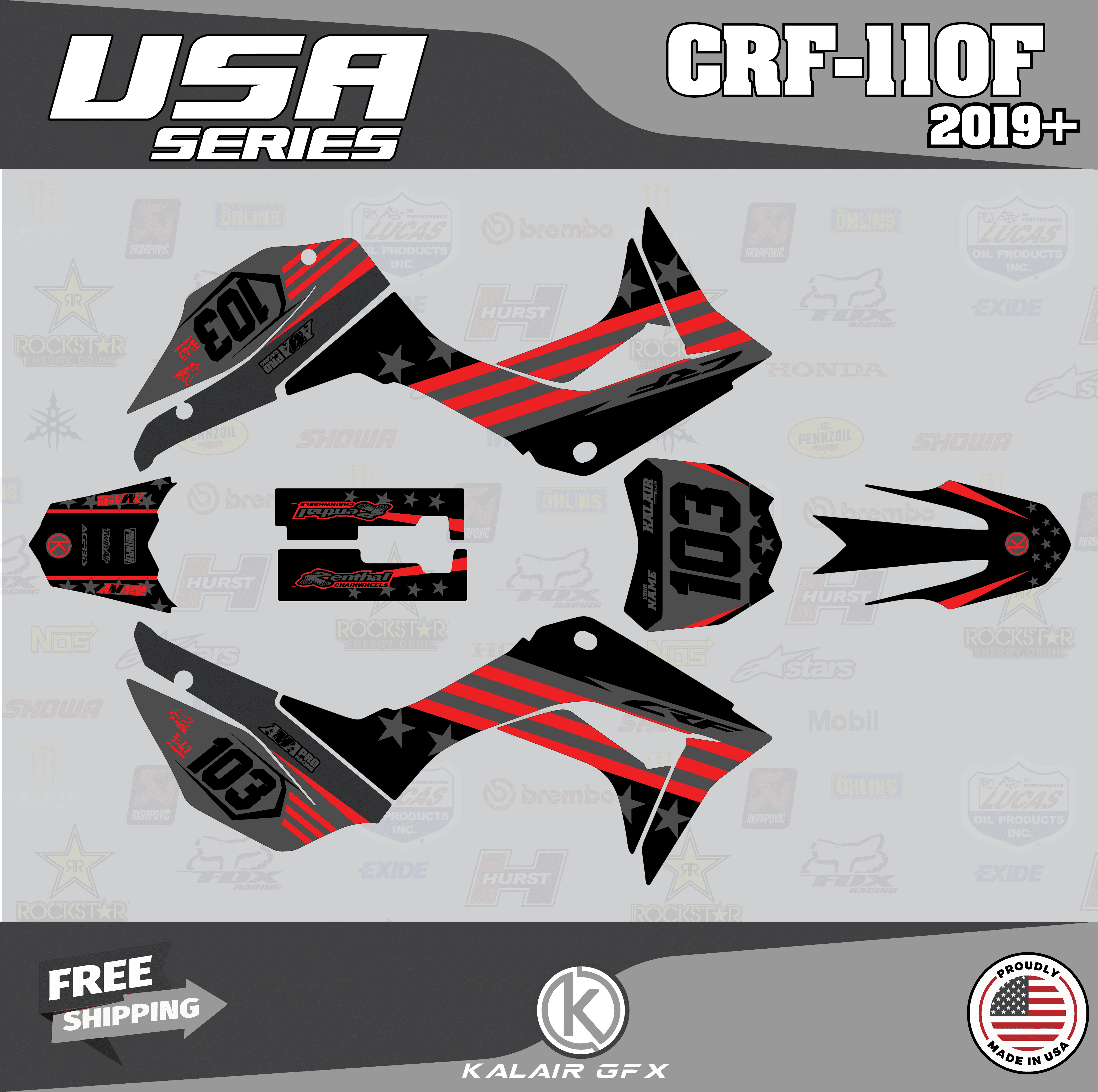 Kalair GFX Graphics Kit for Honda CRF110F (2019-2024) Usa Series ...