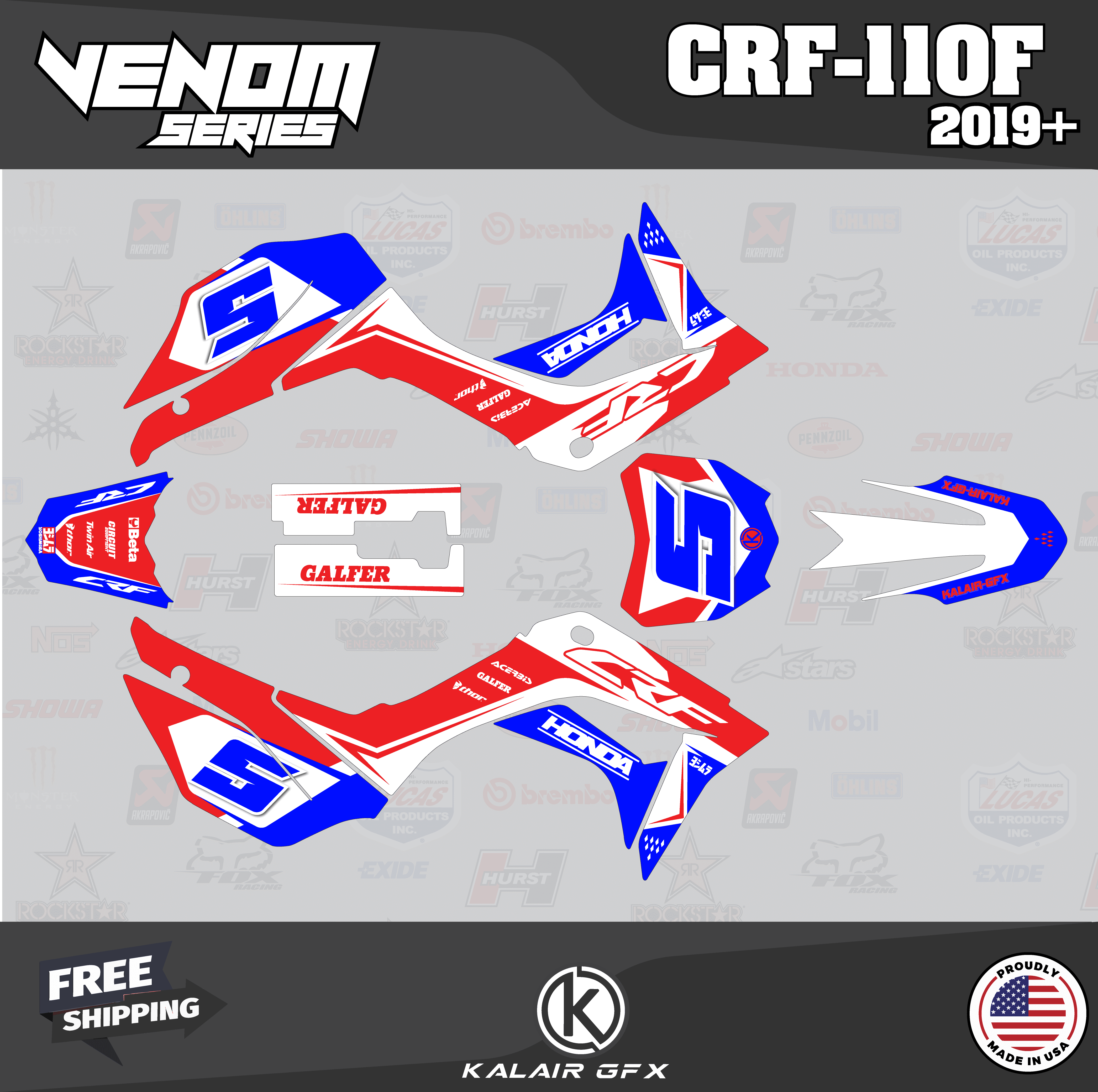 Kalair GFX Graphics Kit for Honda CRF110F (2019-2024) Venom Series ...