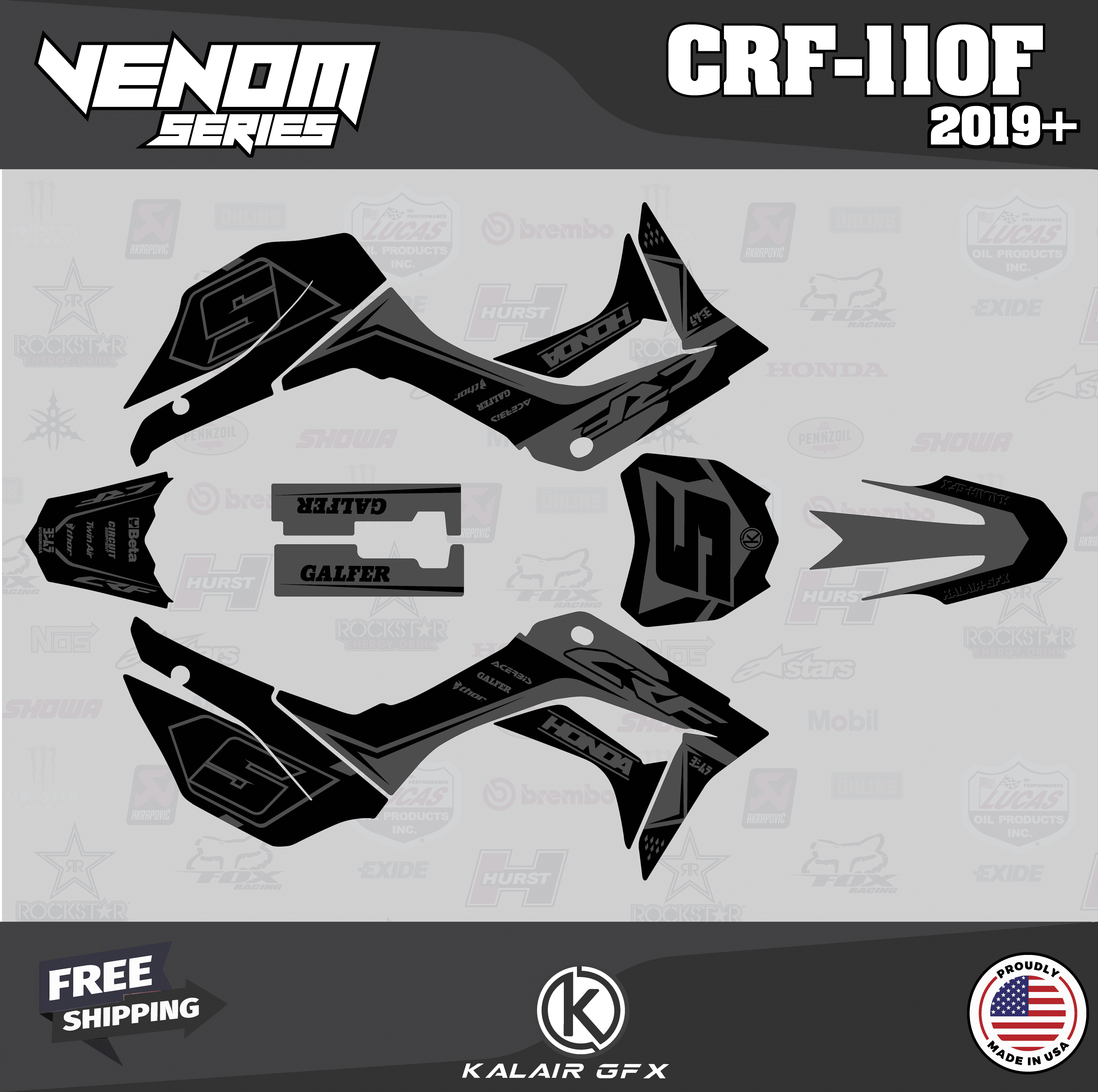 Kalair GFX Graphics Kit for Honda CRF110F (2019-2024) Venom Series ...