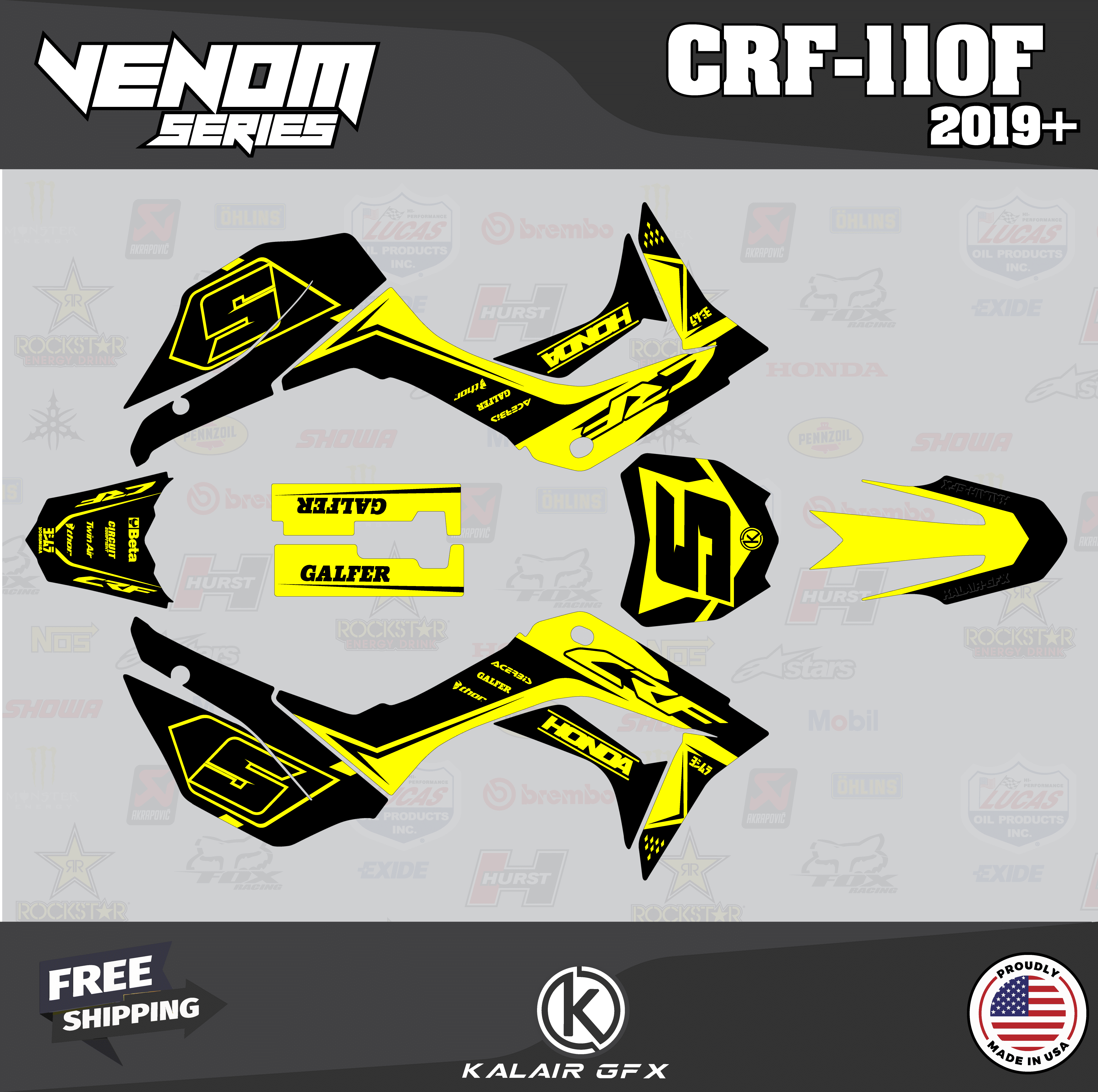 Kalair GFX Graphics Kit for Honda CRF110F (2019-2024) Venom Series ...