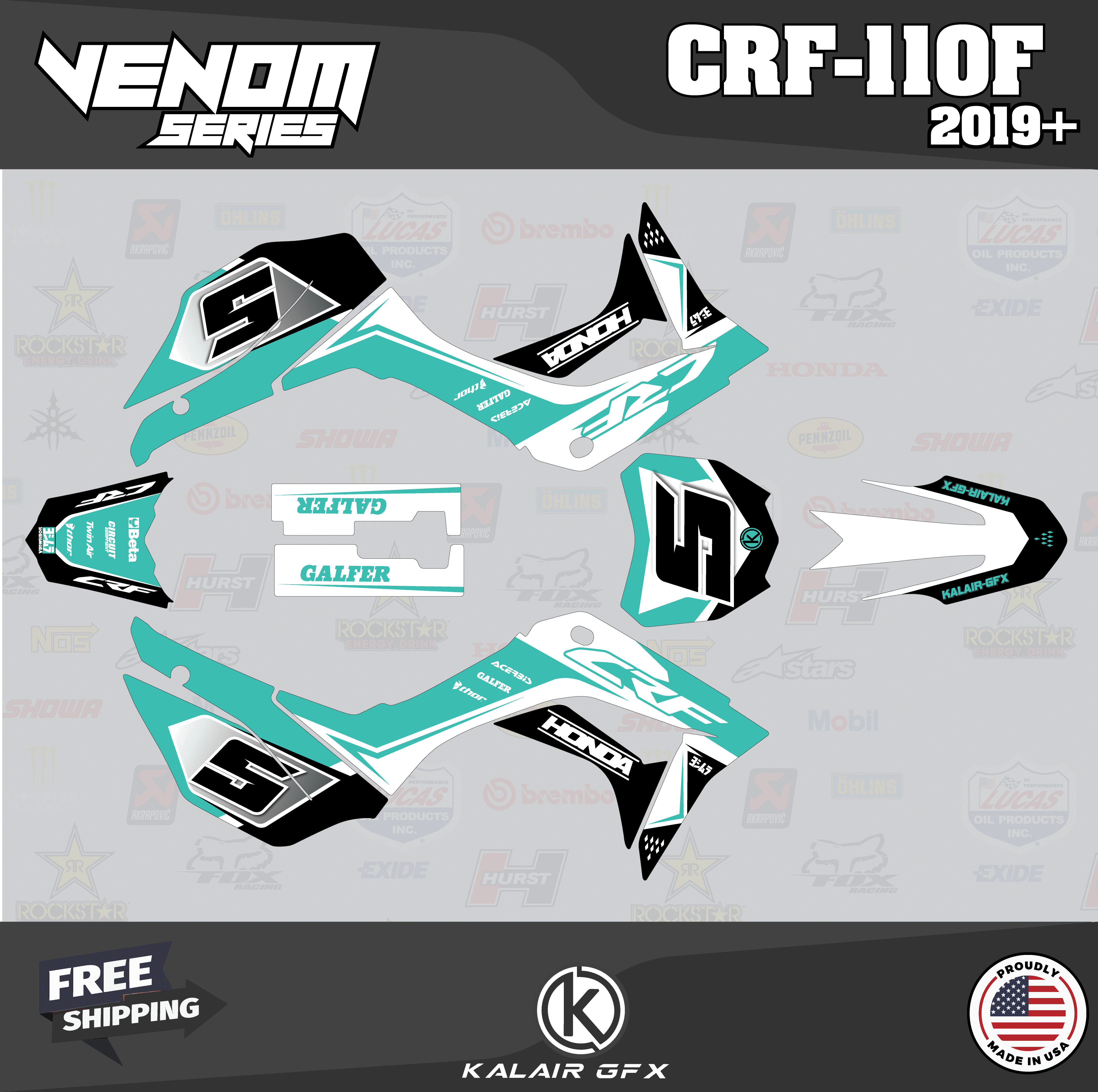 Kalair GFX Graphics Kit for Honda CRF110F (2019-2024) Venom Series ...