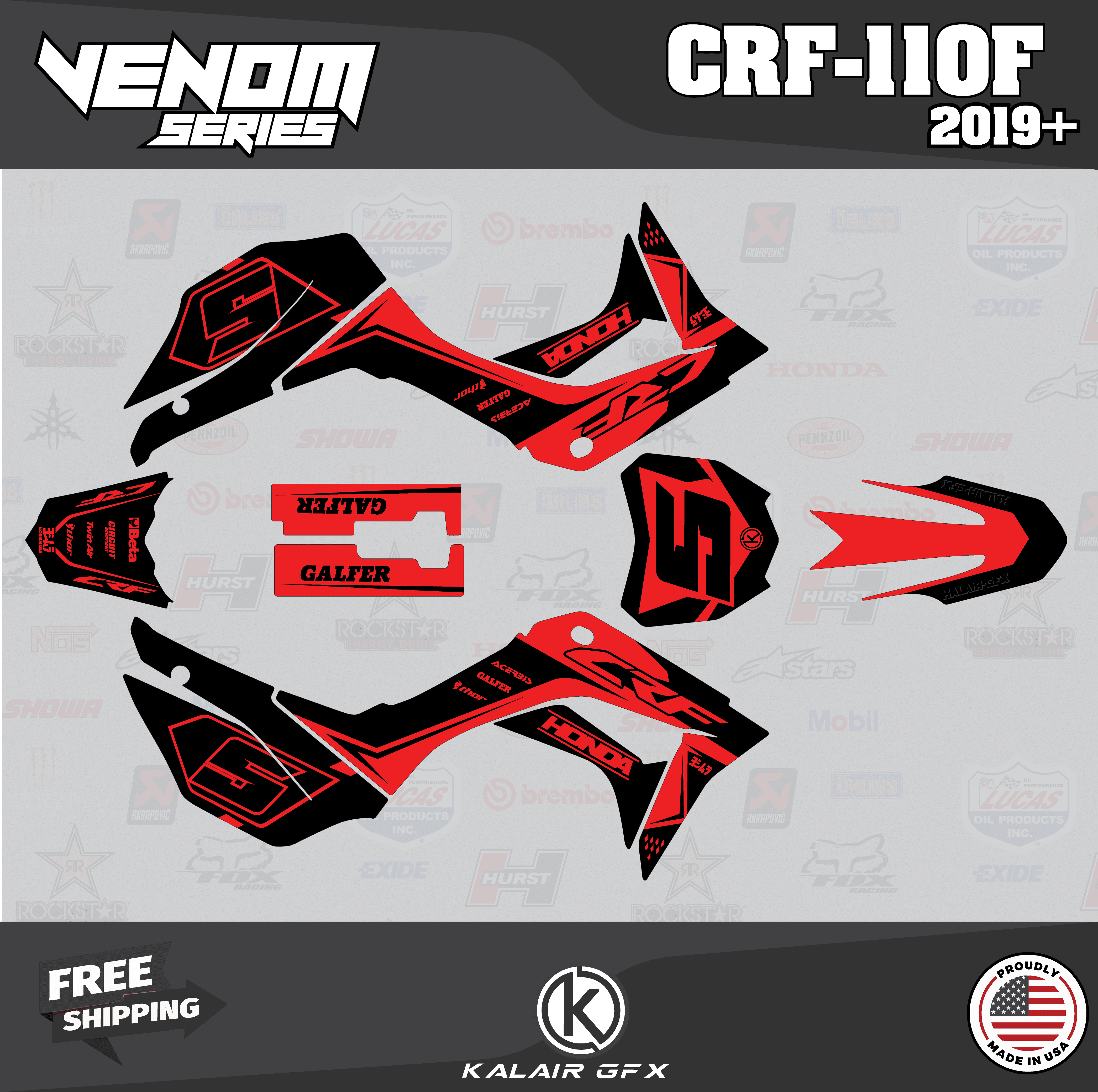 Kalair GFX Graphics Kit for Honda CRF110F (2019-2024) Venom Series ...