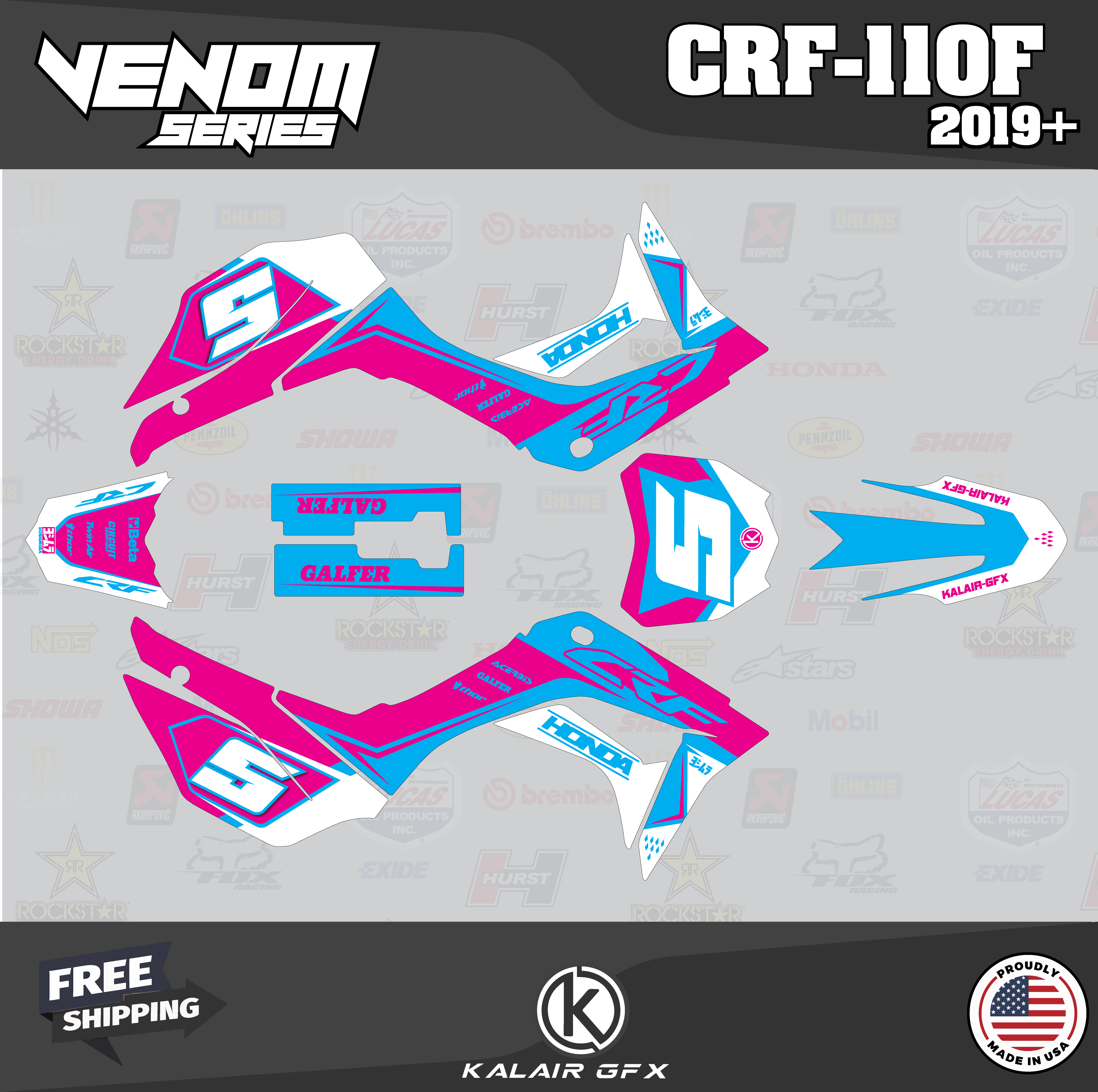 Kalair GFX Graphics Kit for Honda CRF110F (2019-2024) Venom Series ...