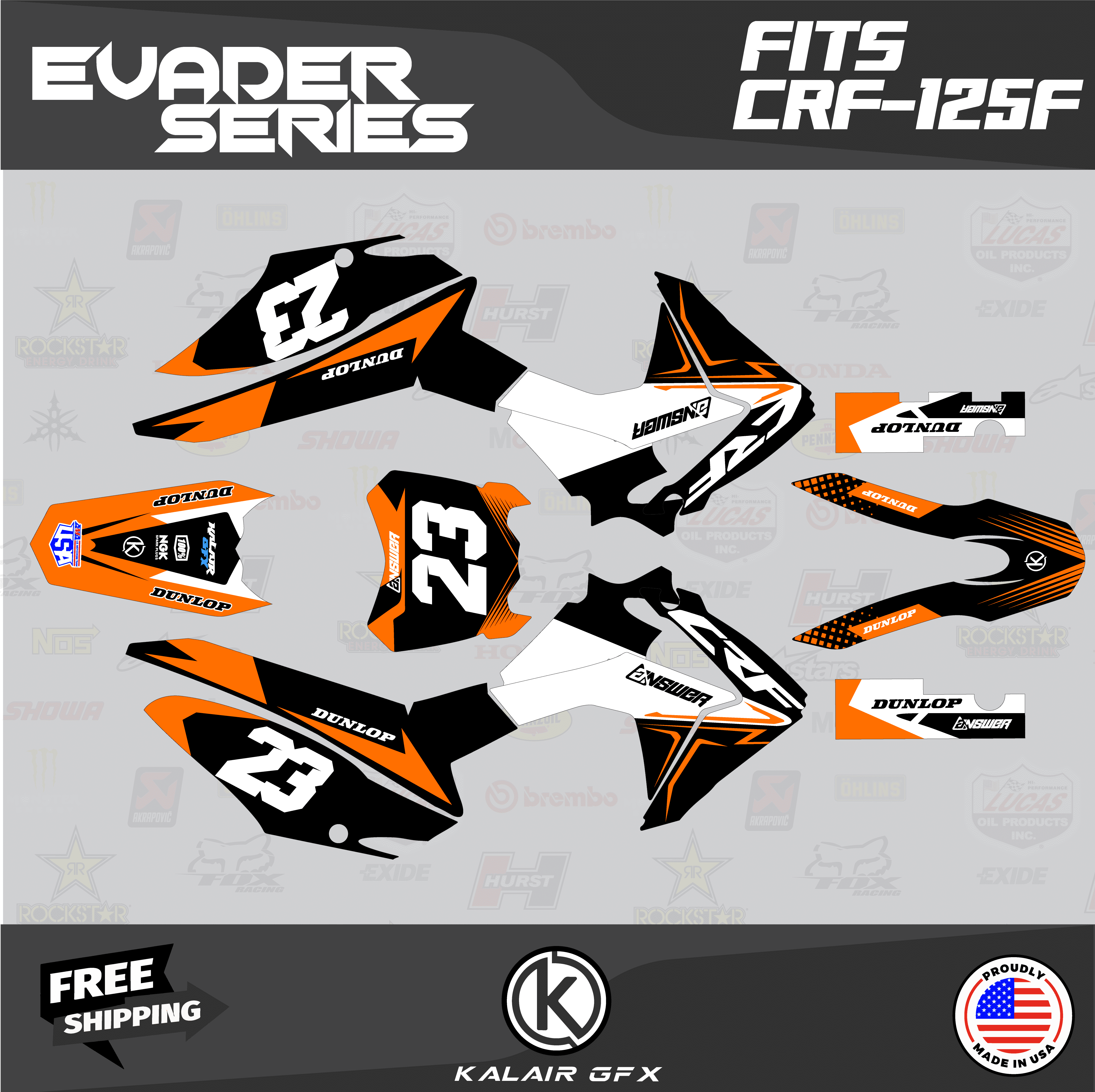 Kalair GFX Graphics Kit for Honda CRF125F (2013-2018) Evader Series ...