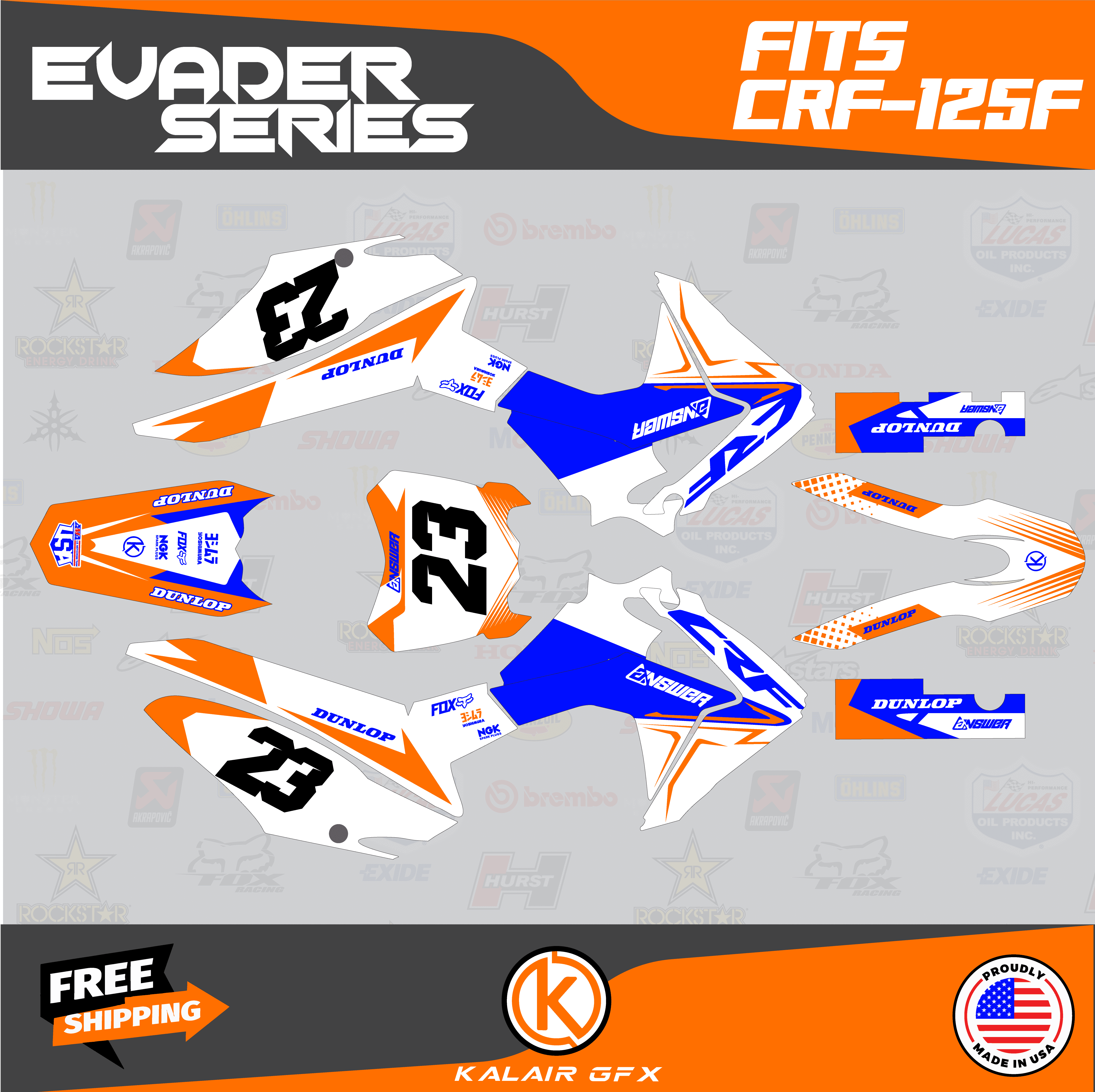 Kalair GFX Graphics Kit for Honda CRF125F (2013-2018) Evader Series - Walmart.com