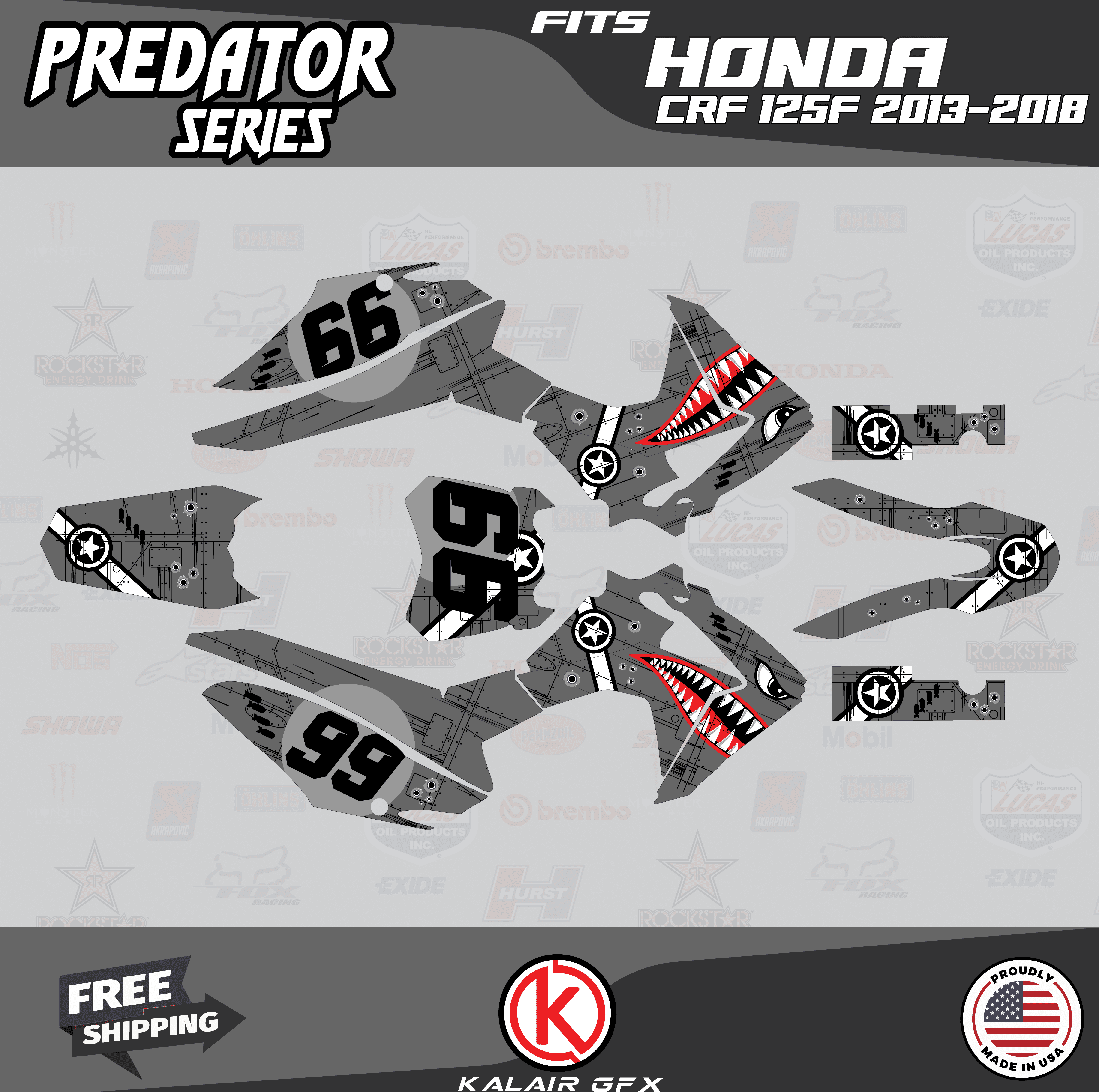Kalair GFX Graphics Kit for Honda CRF125F (2013-2018) Predator Series ...
