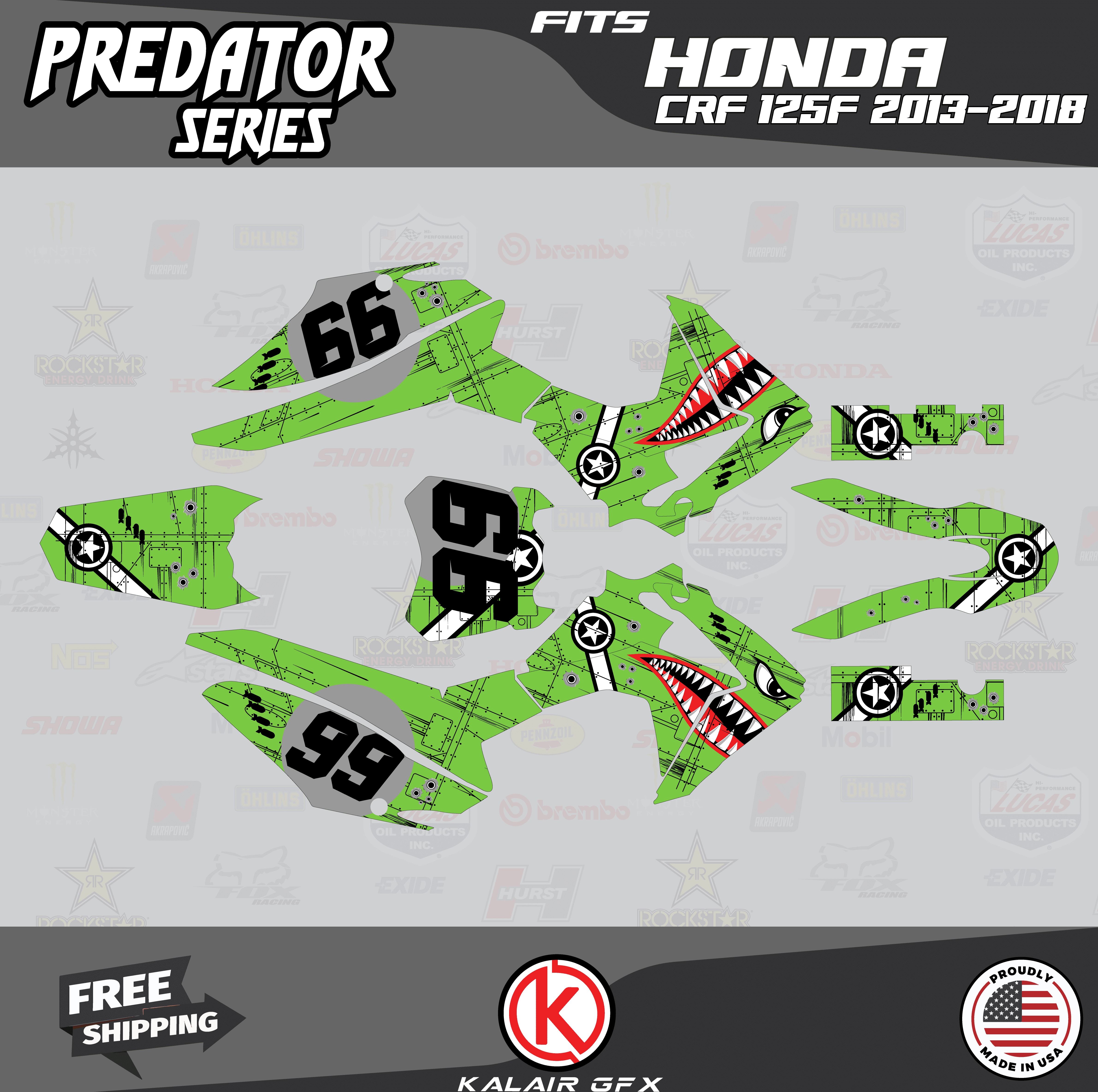 Kalair GFX Graphics Kit for Honda CRF125F (2013-2018) Predator Series ...