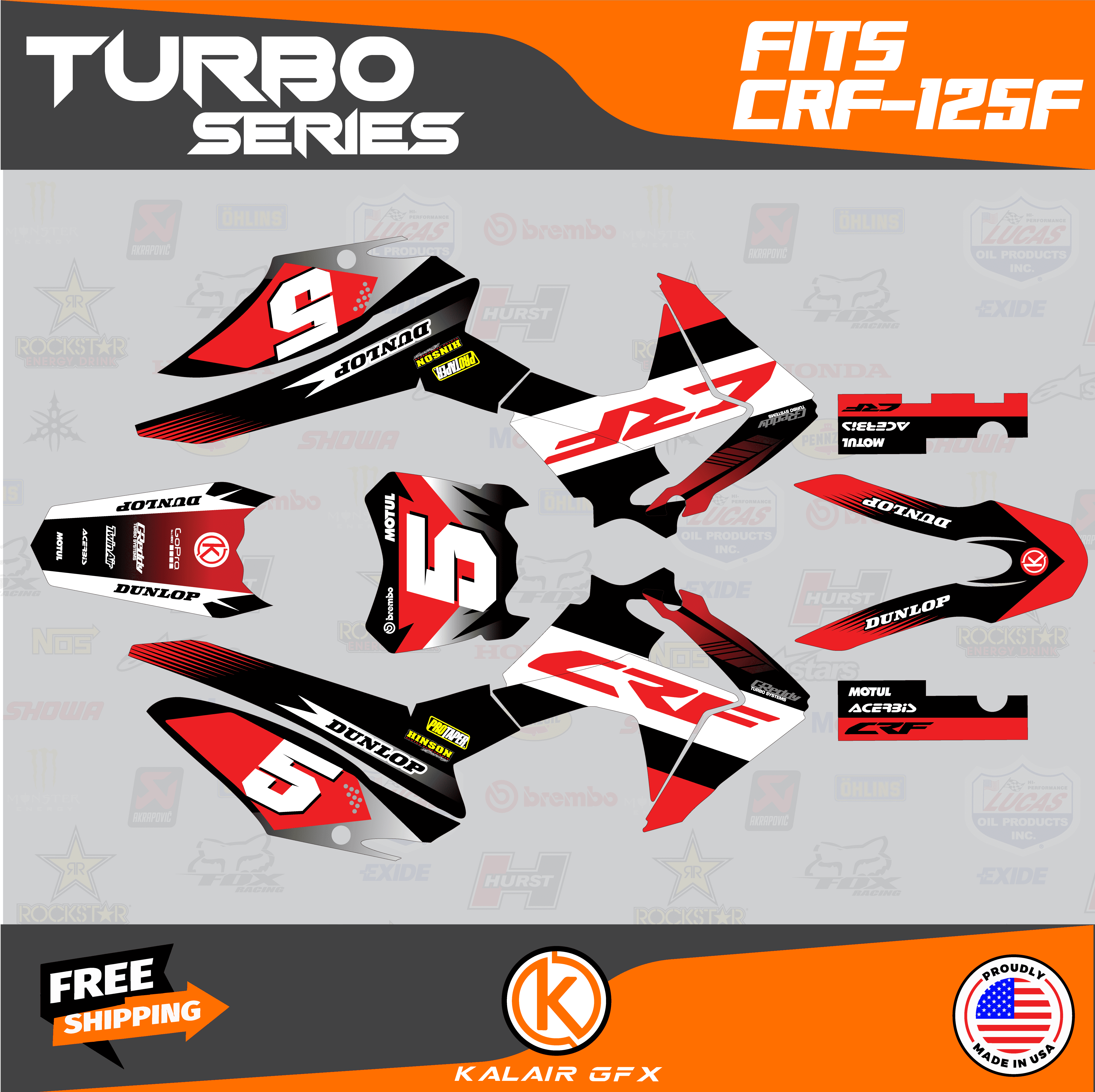 Kalair GFX Graphics Kit for Honda CRF125F (2013-2018) Turbo Series ...