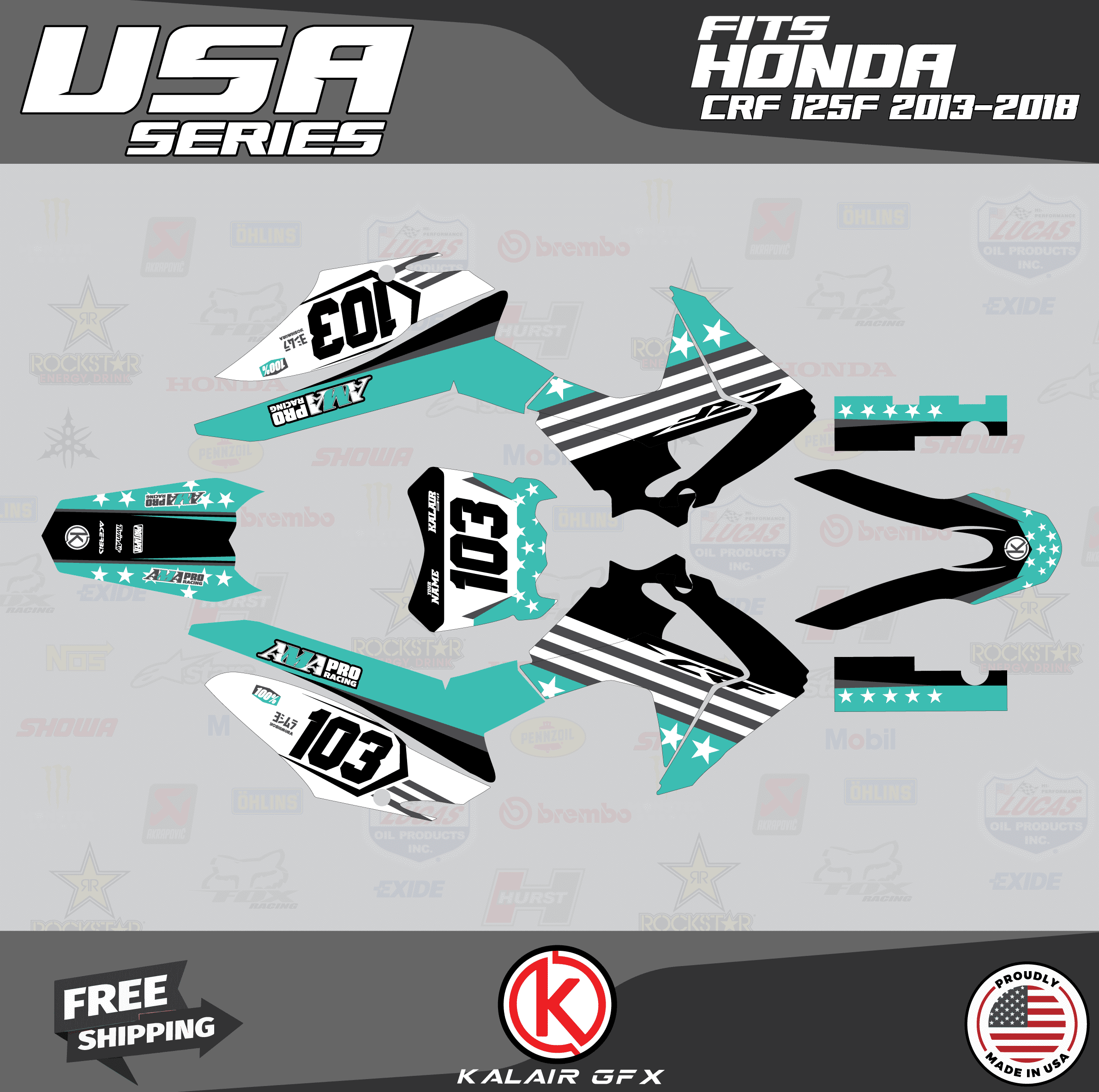 Kalair GFX Graphics Kit for Honda CRF125F (2013-2018) Usa Series ...