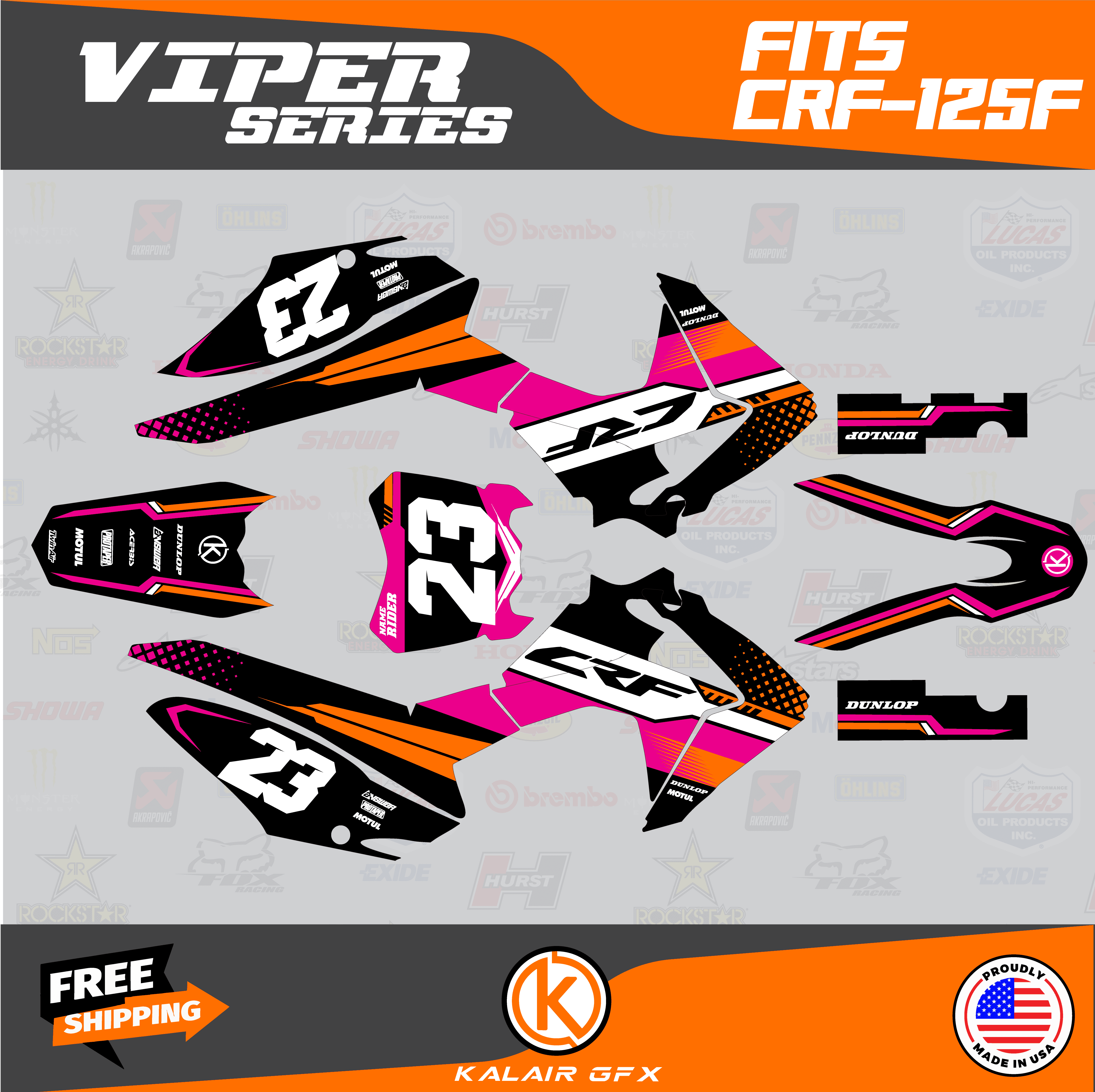 Kalair GFX Graphics Kit for Honda CRF125F (2013-2018) Viper Series ...