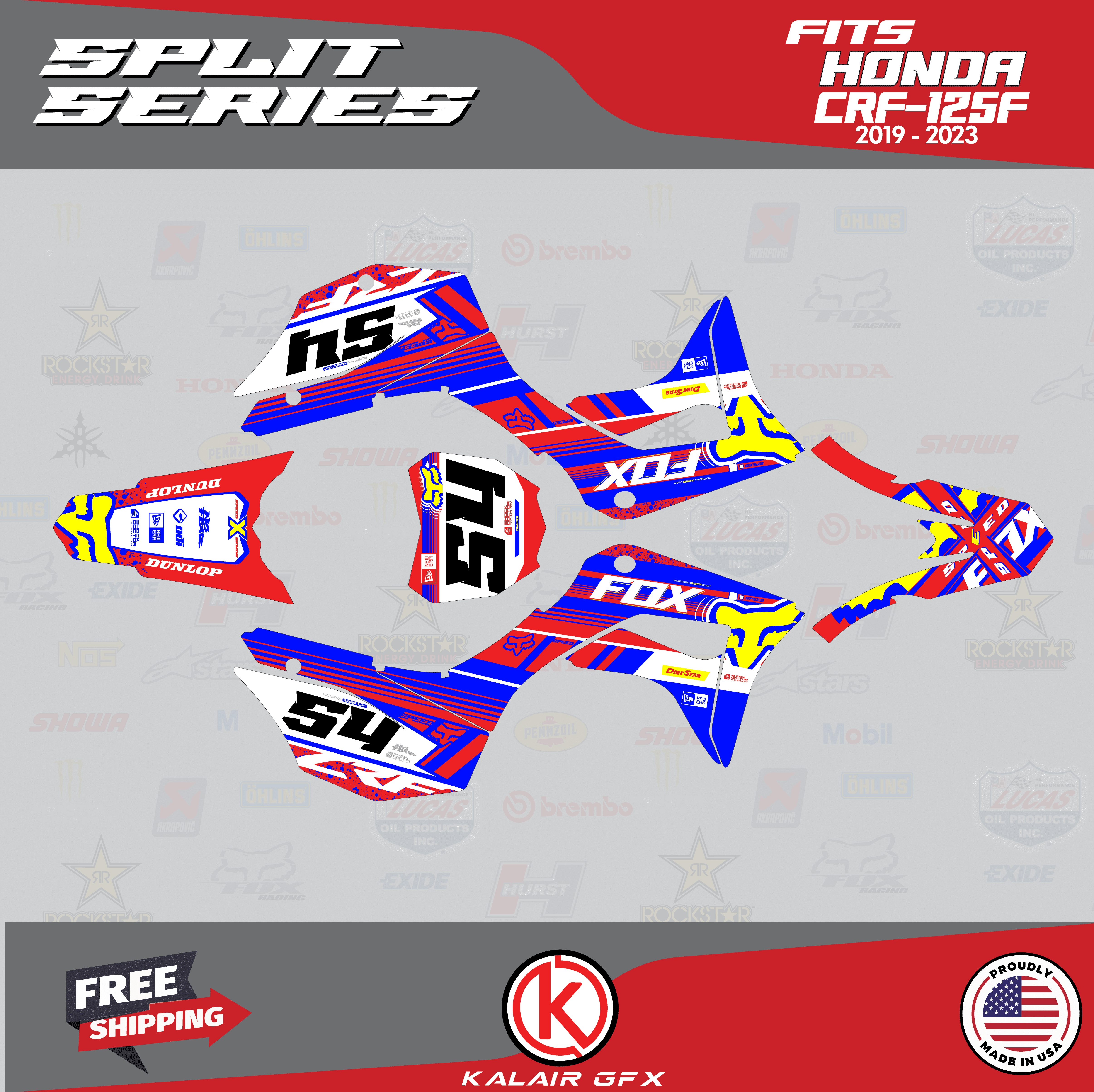 Kalair GFX Graphics Kit for Honda CRF125F 2019-2023, Vinyl, Free Custom ...