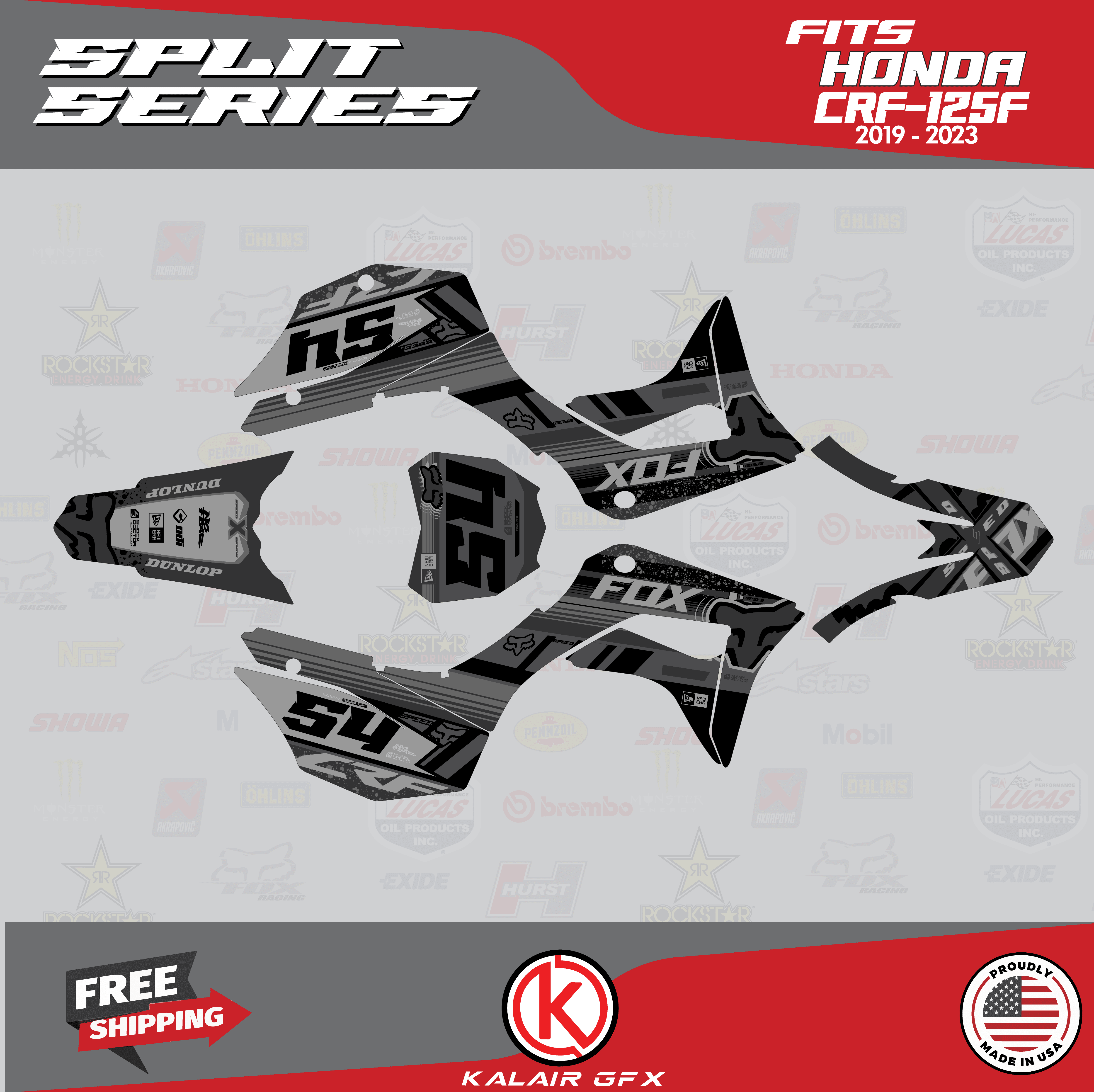 Kalair GFX Graphics Kit for Honda CRF125F (2019-2023) Split Series ...
