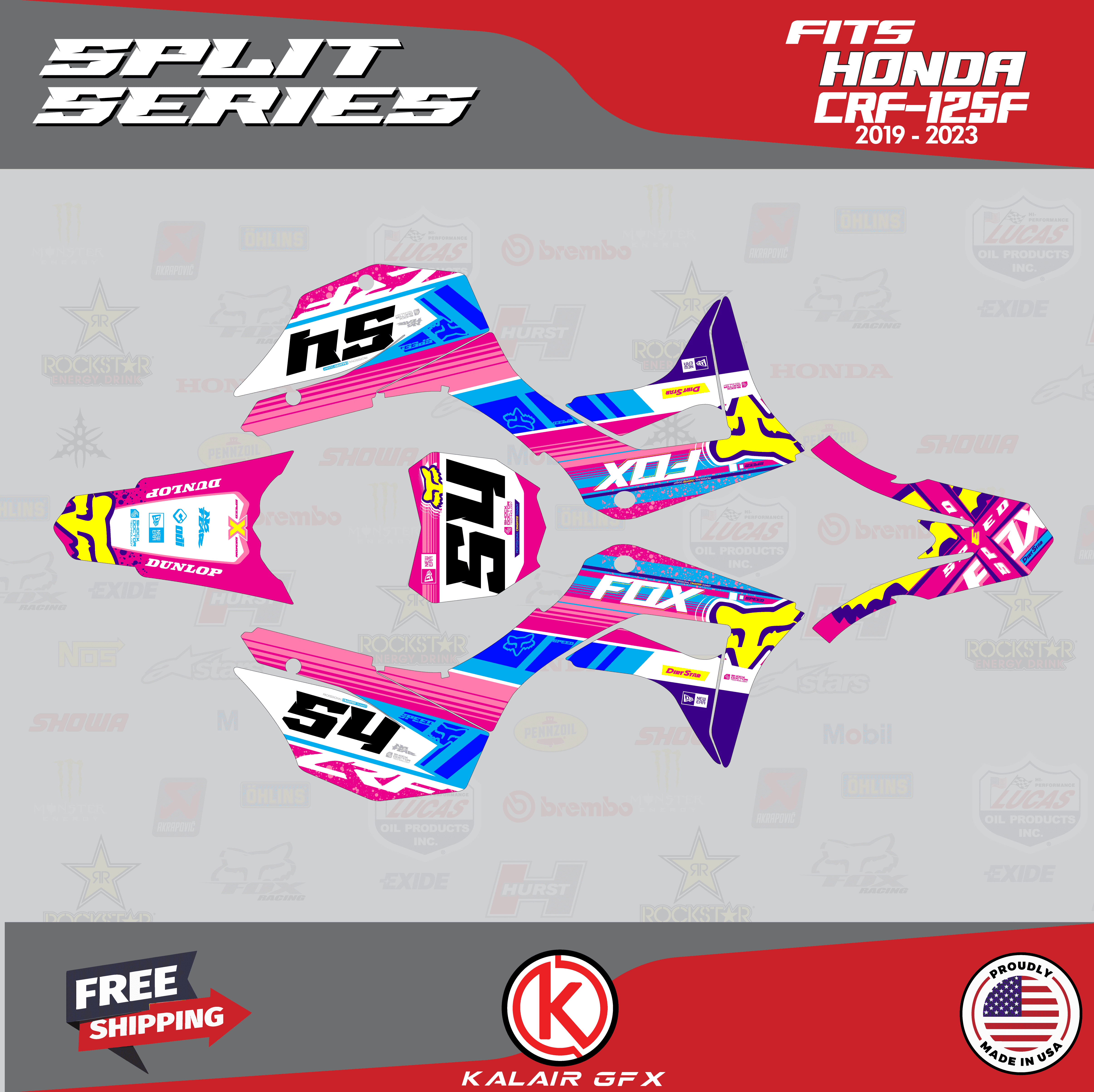 Kalair GFX Graphics Kit for Honda CRF125F (2019-2023) Split Series ...