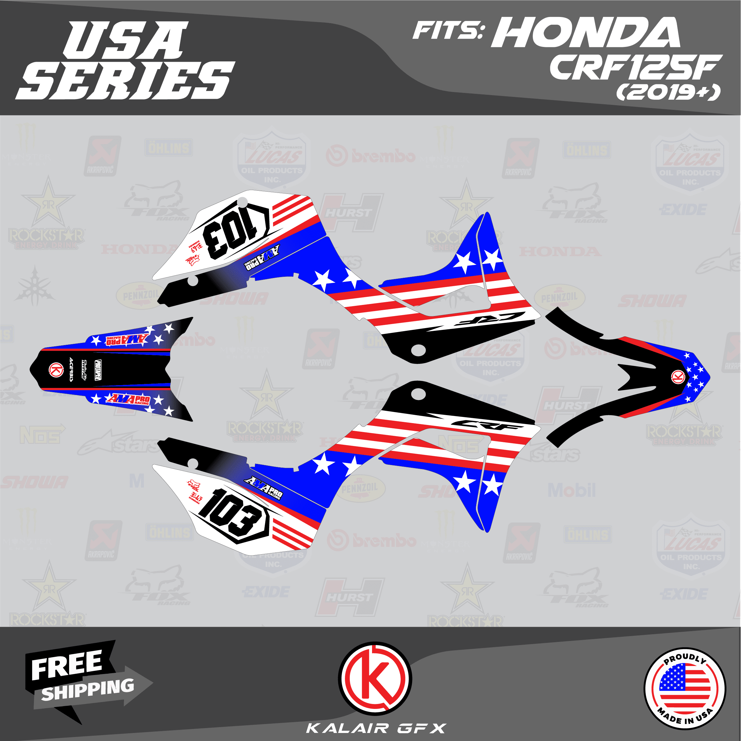 Kalair GFX Graphics Kit for Honda CRF125F (2019-2024) Usa Series ...