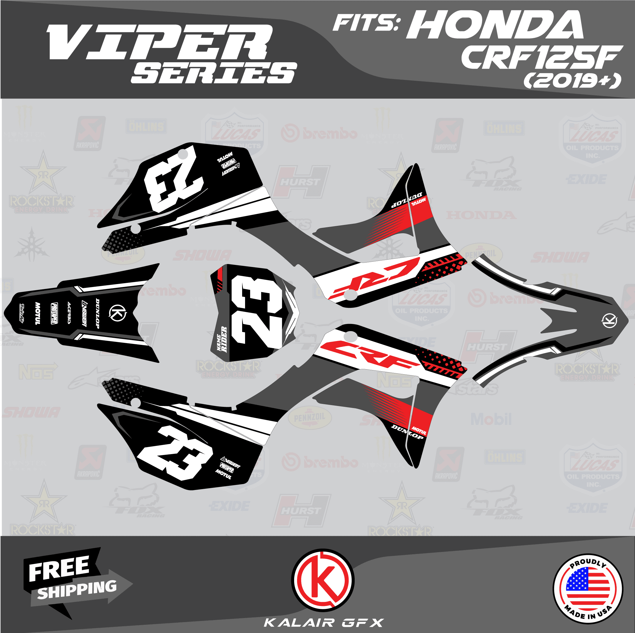 Kalair GFX Graphics Kit for Honda CRF125F (2019-2024) Viper Series ...