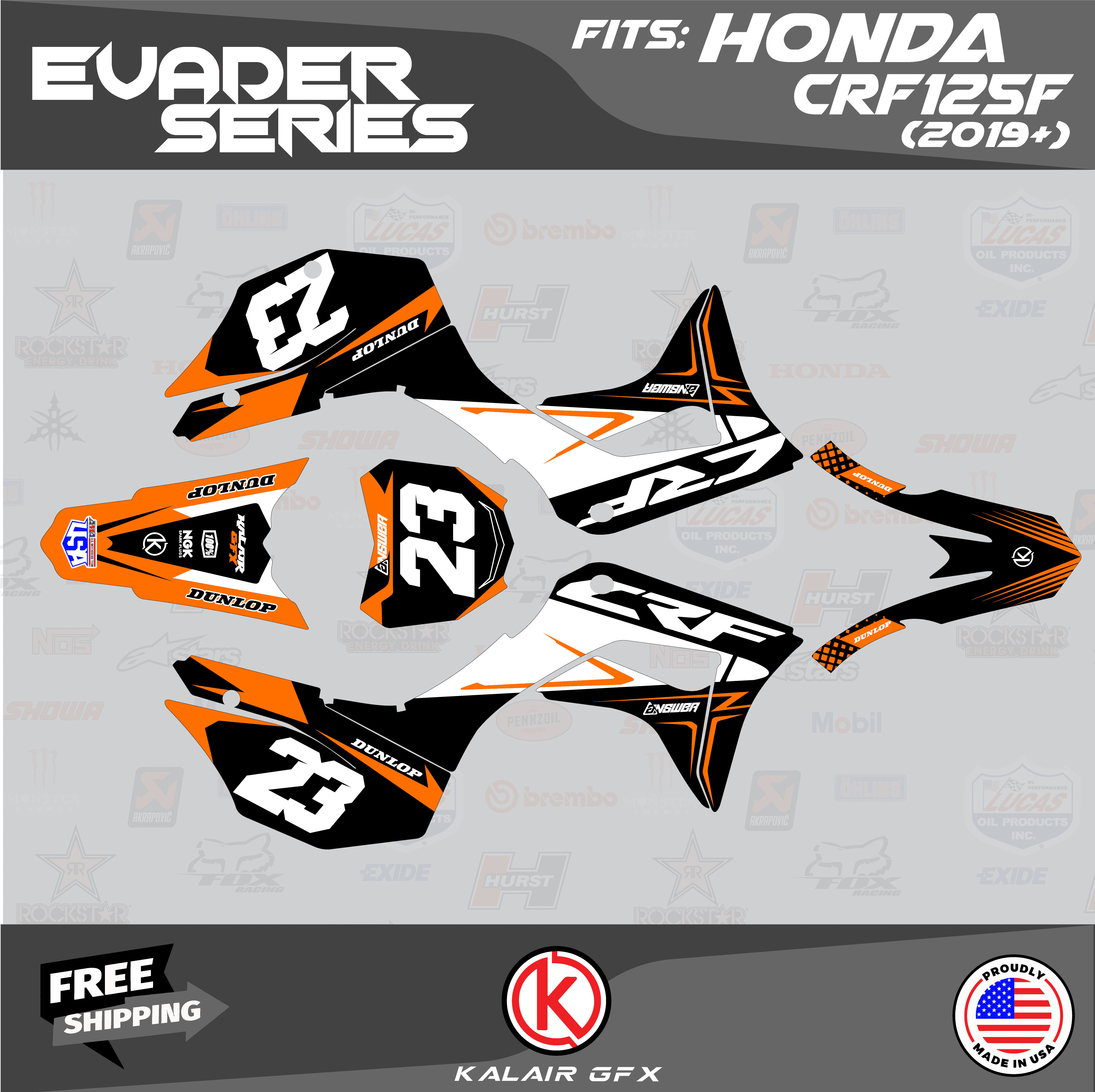 Kalair GFX Graphics Kit for Honda CRF125F (2019-2024) Evader Series ...