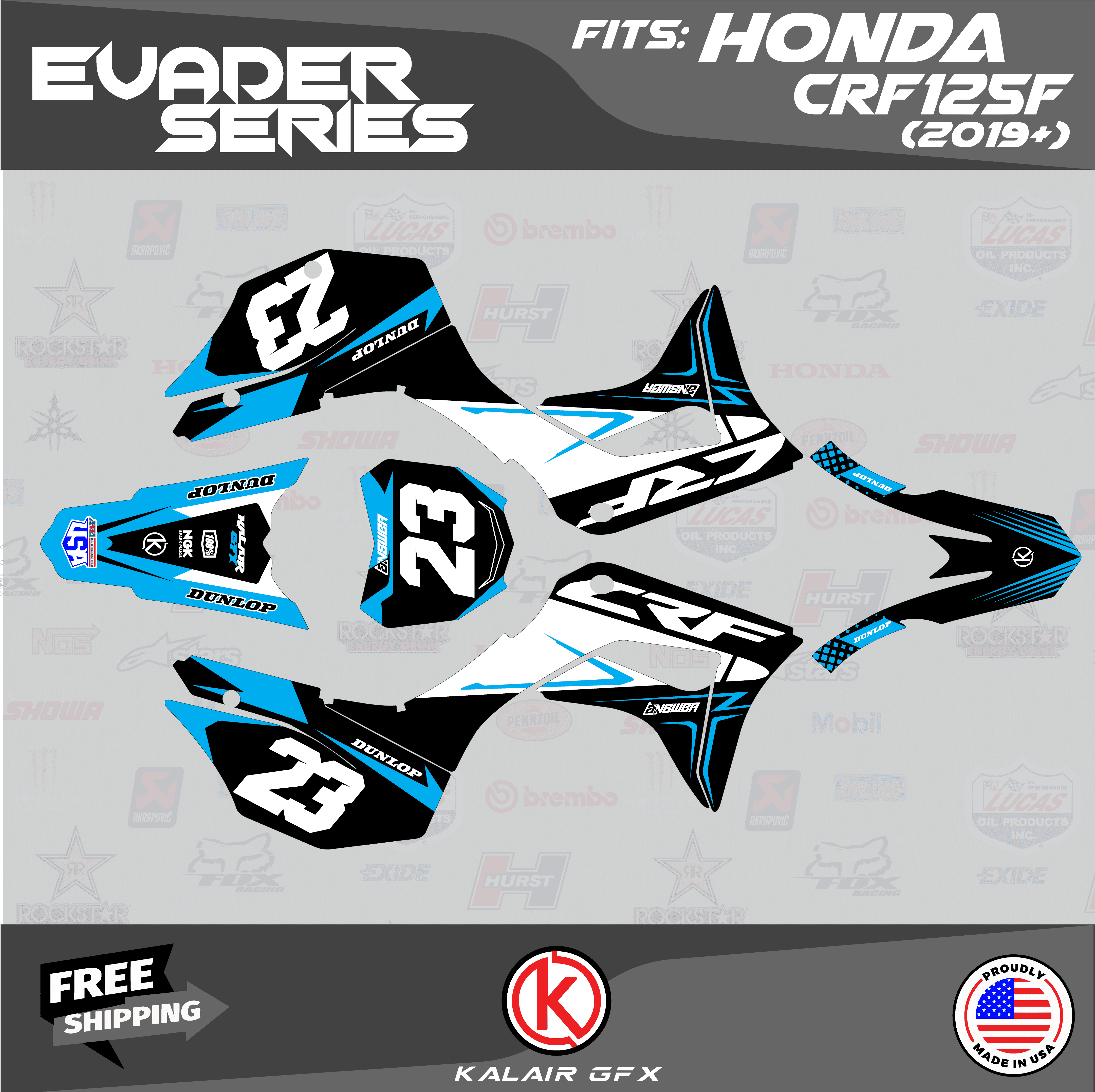 Kalair GFX Graphics Kit for Honda CRF125F (2019-2024) Evader Series ...
